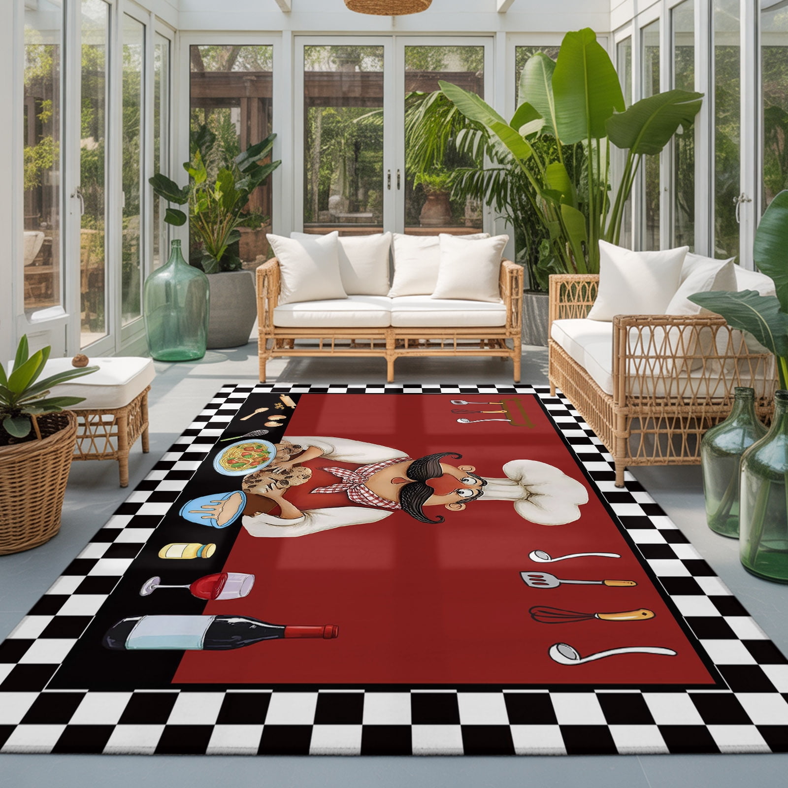 Black Rustic Chefs Washable Living Room Rugs 5'x8', Cooking Food Wine ...