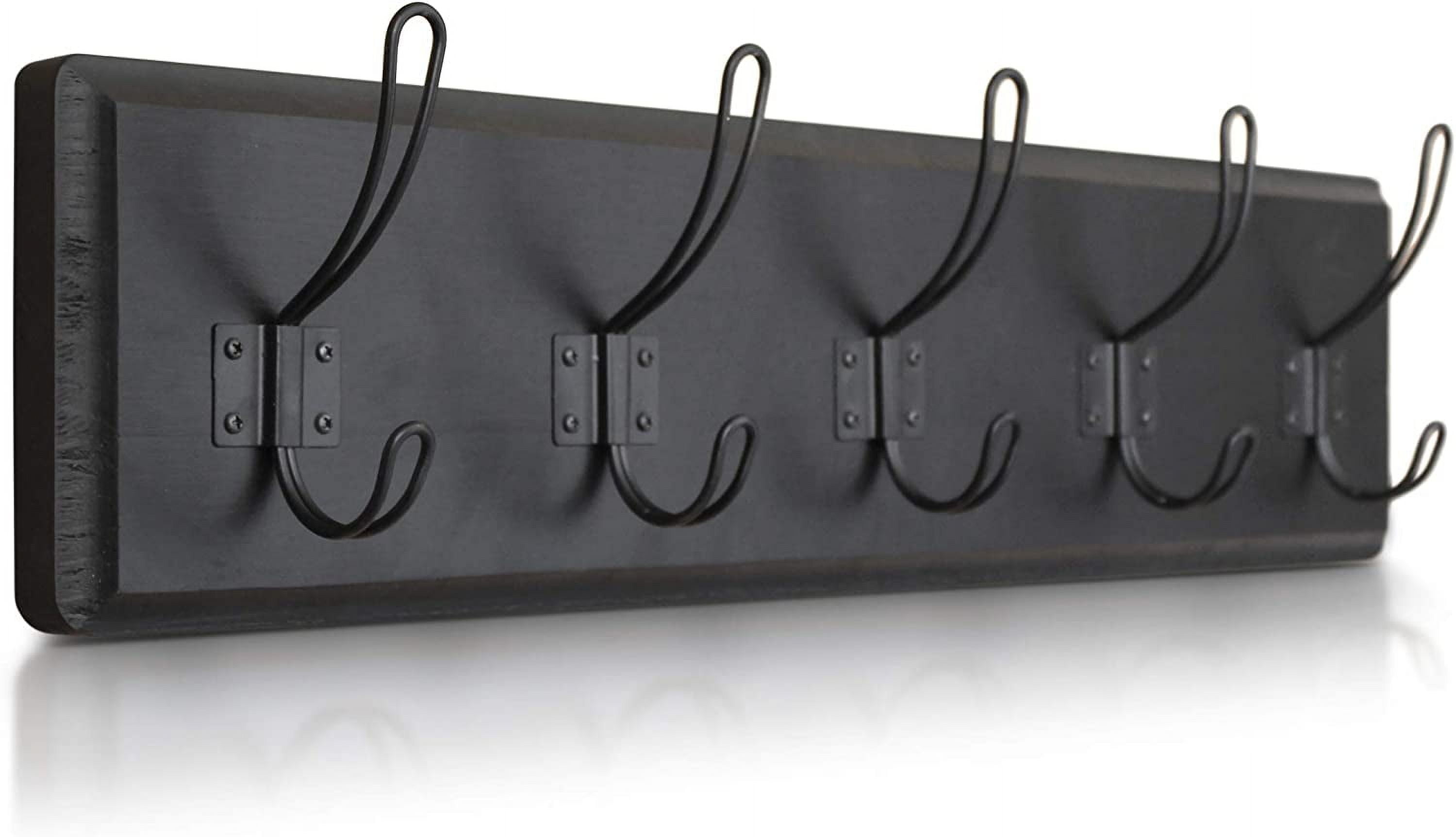 Black Rustic Coat Rack Wall Mount with 5 Hooks, Solid Pine Wood 24 inch ...