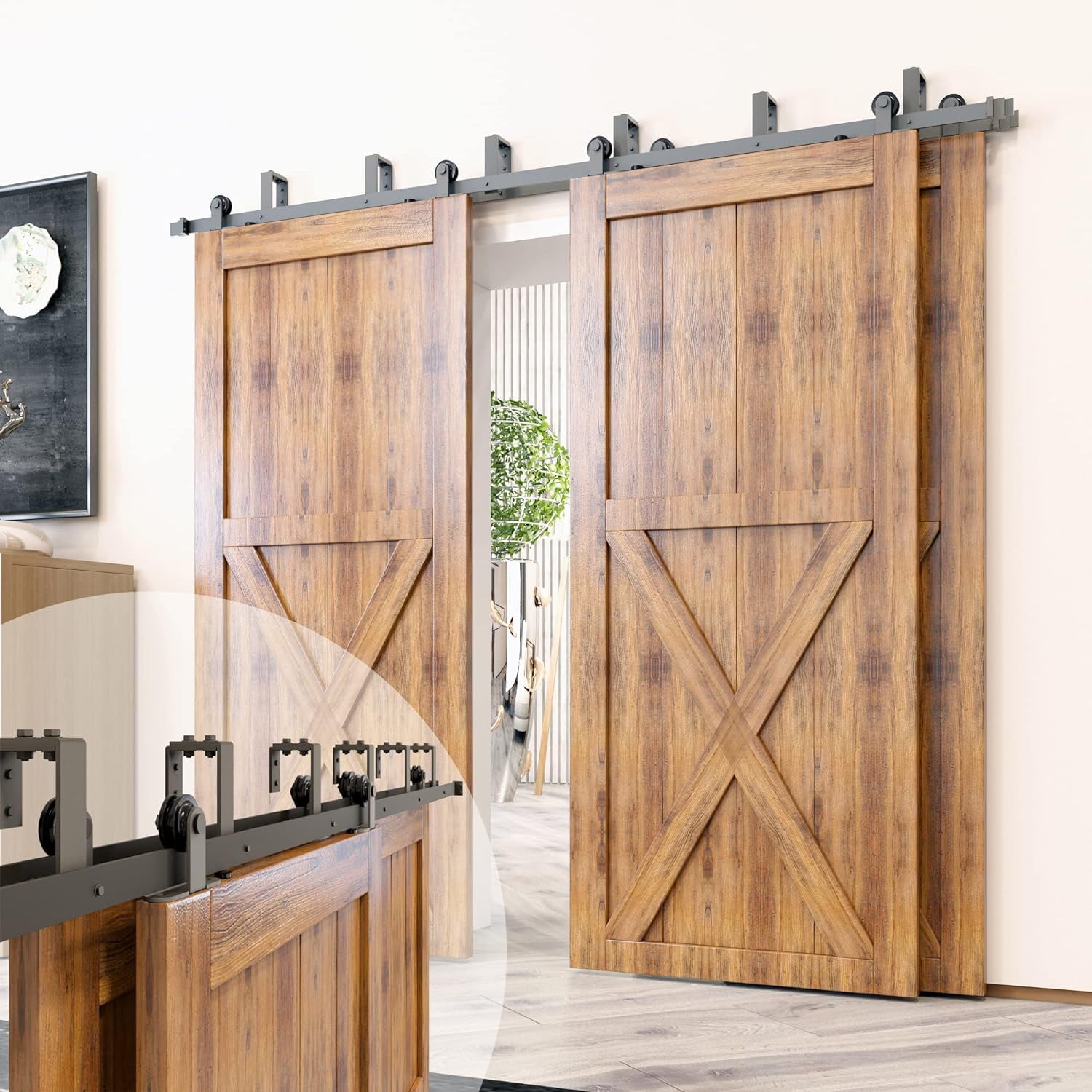 Black Rustic Double Track U-Shape Bypass Sliding Barn Door Hardware Kit ...