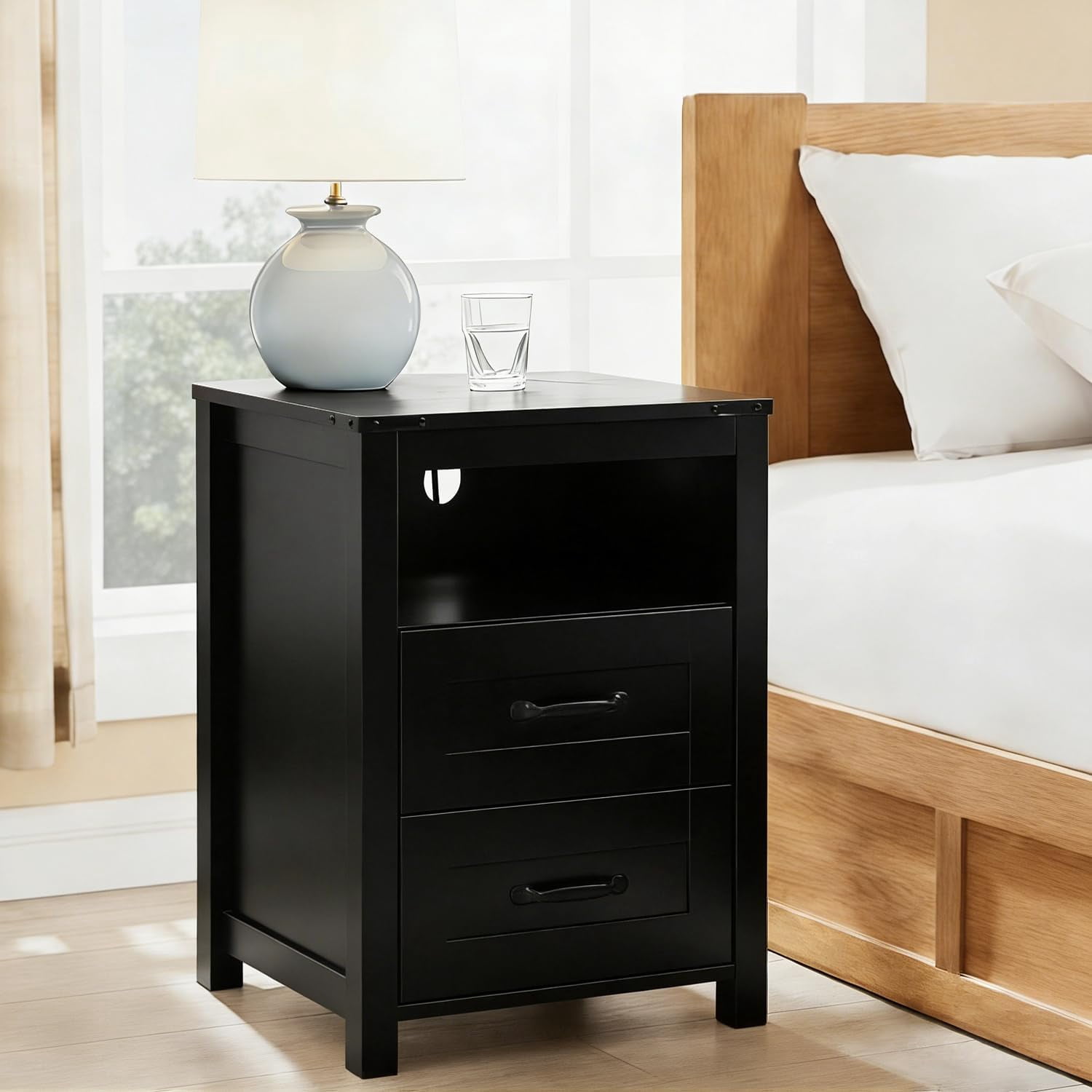 Black Rustic Night Stand, Farmhouse End Table, Modern Bedside Table ...