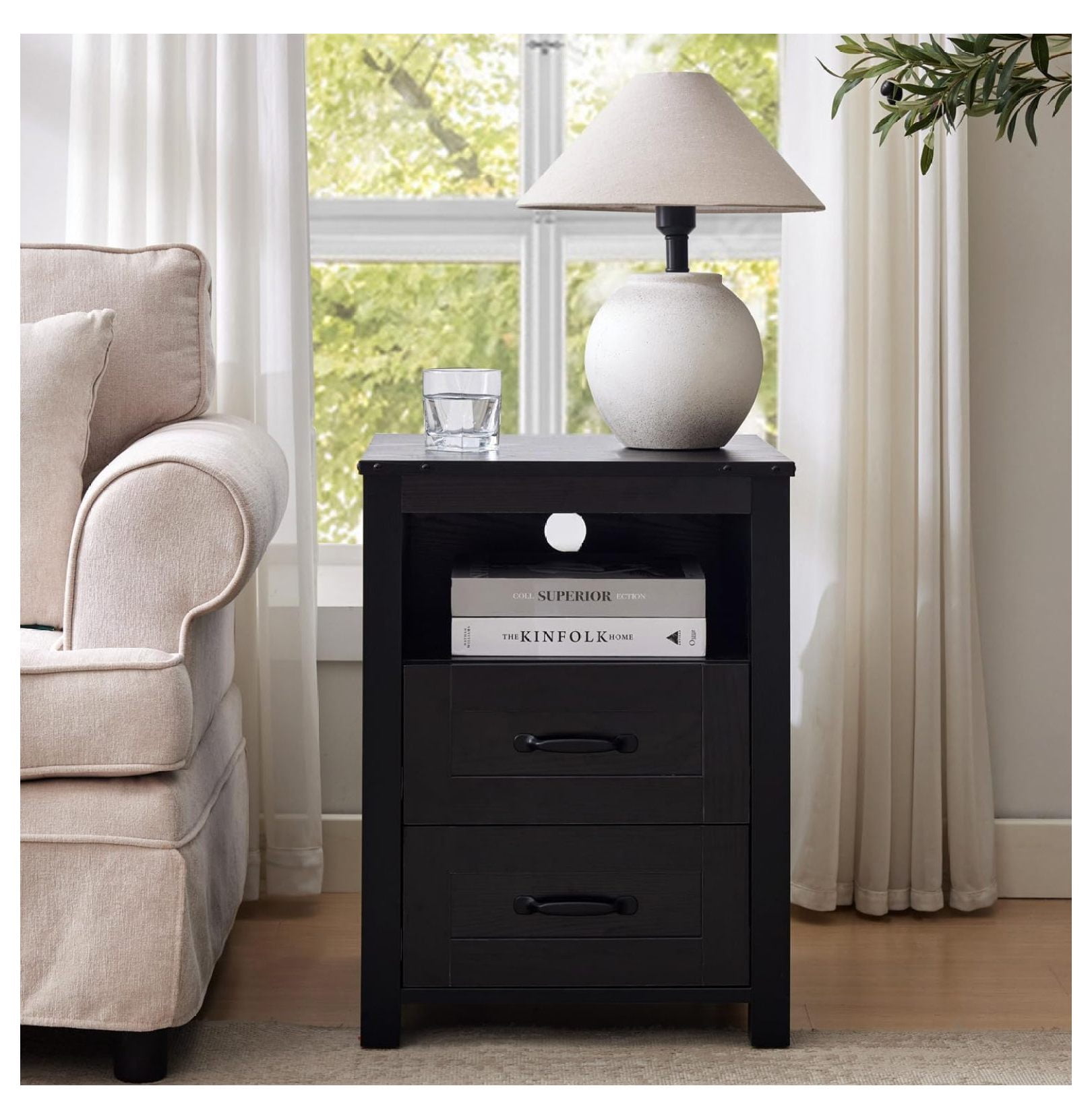 Black Rustic Night Stand, Farmhouse End Table, Modern Bedside Table ...