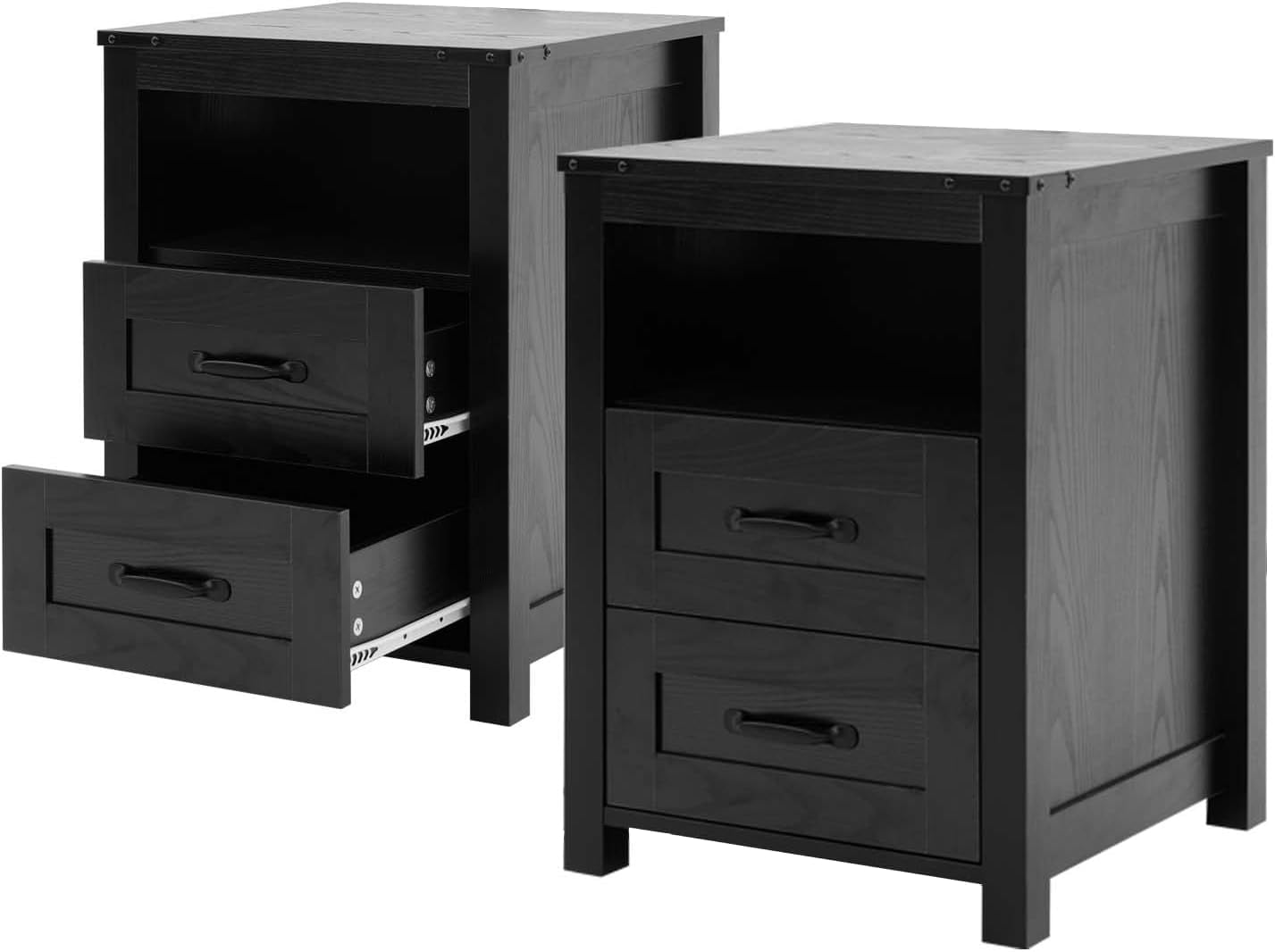 Black Rustic Night Stand Set of 2, Farmhouse End Table, Modern Bedside ...