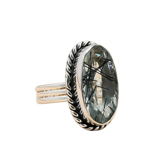 Black Rutilated Quartz 925 Sterling Silver Ring, 20X10 mm Oval Gemstone ...