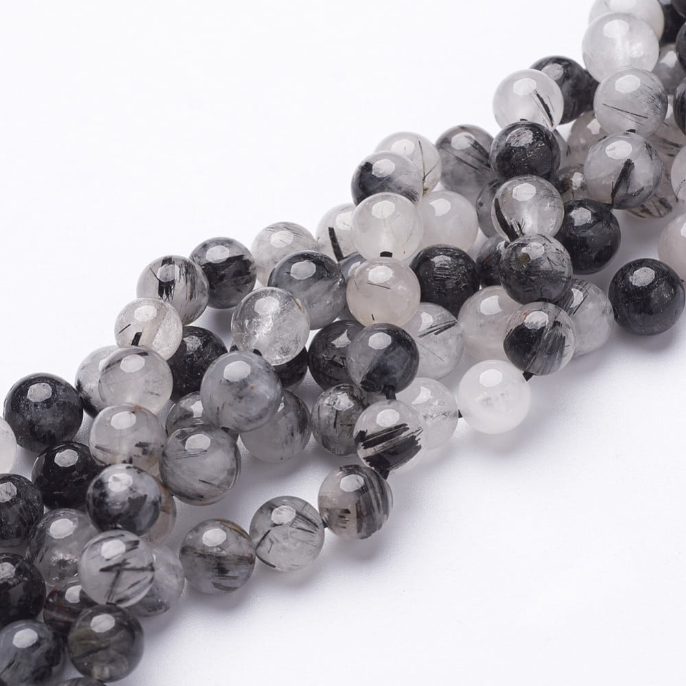 Black Rutilated Quartz Beads Strands Round 8mm Hole: 1mm 23pcs/strand 8 ...