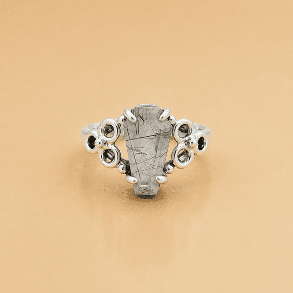 Black Rutilated Quartz Coffin Ring in 925 Sterling Silver, Gothic ...