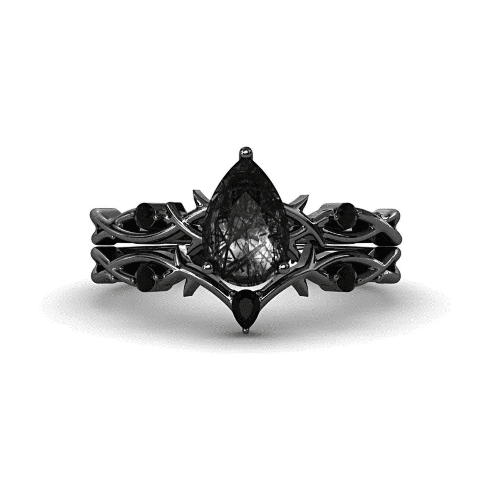 Black Rutilated Quartz Engagement Ring in 14K Black Gold Vermeil ...