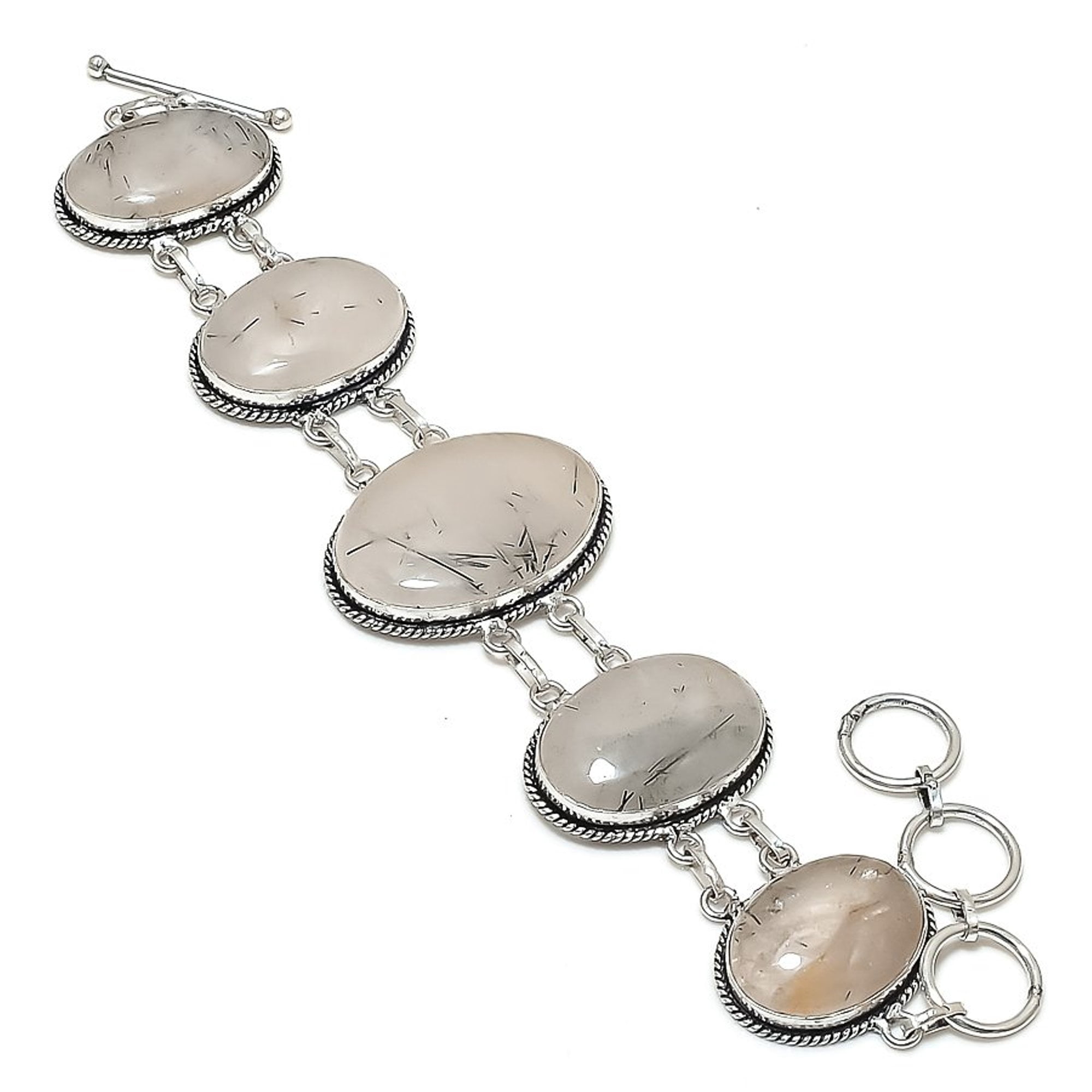 Black Rutile Oval Gemstone Bracelet Unique Adjustable Chain Jewelry 8 ...