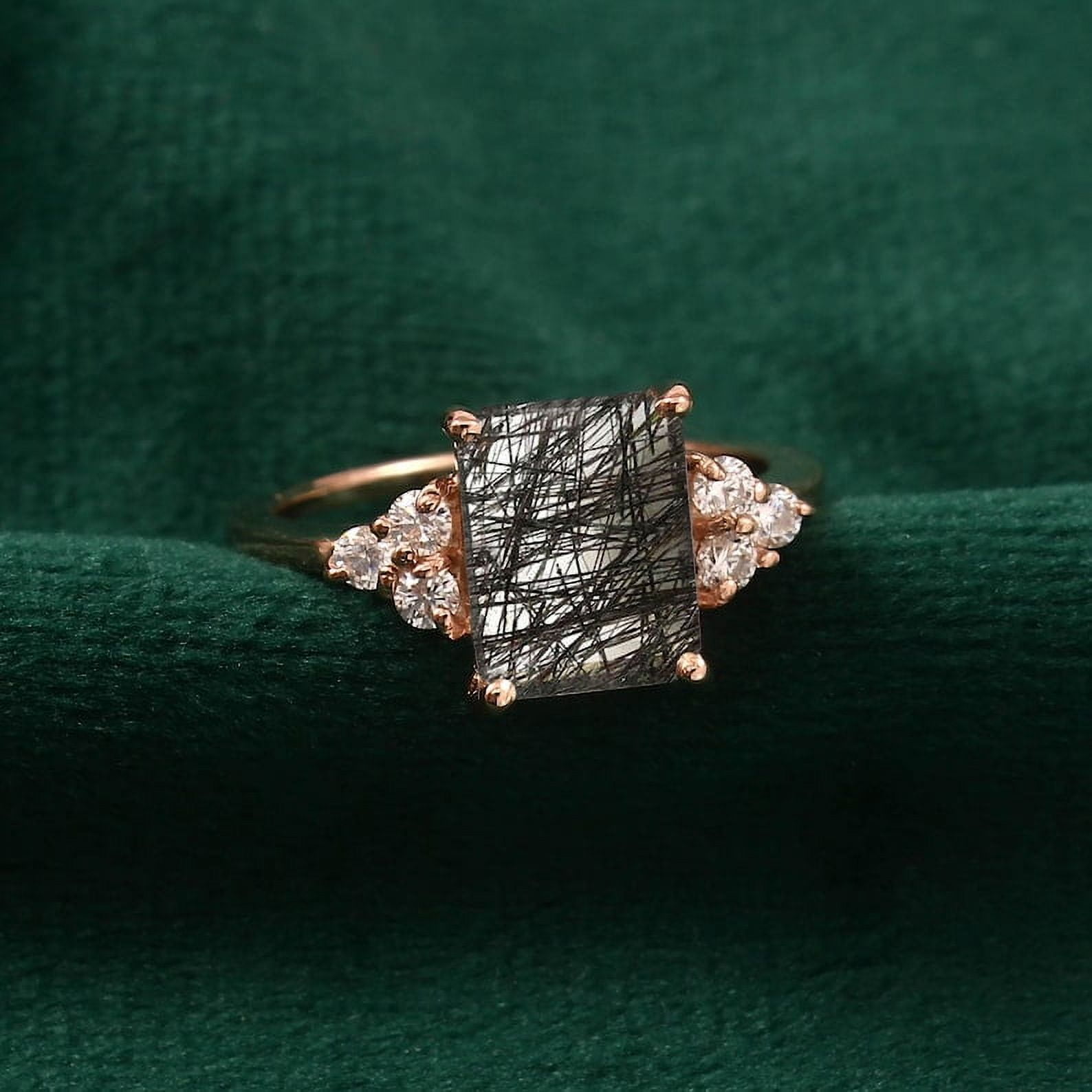 Black Rutile Quartz Ring, Solitaire Ring, Emerald Cut, Black Rutilated ...