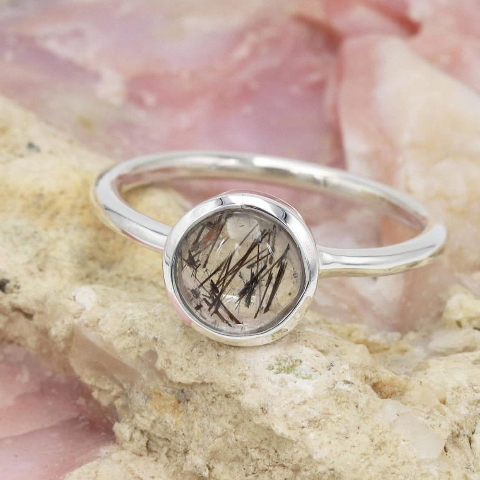 Black Rutile Ring, Sterling Silver Ring, Tourmalinated Quartz Ring, Solid Silver Statement Rings ...