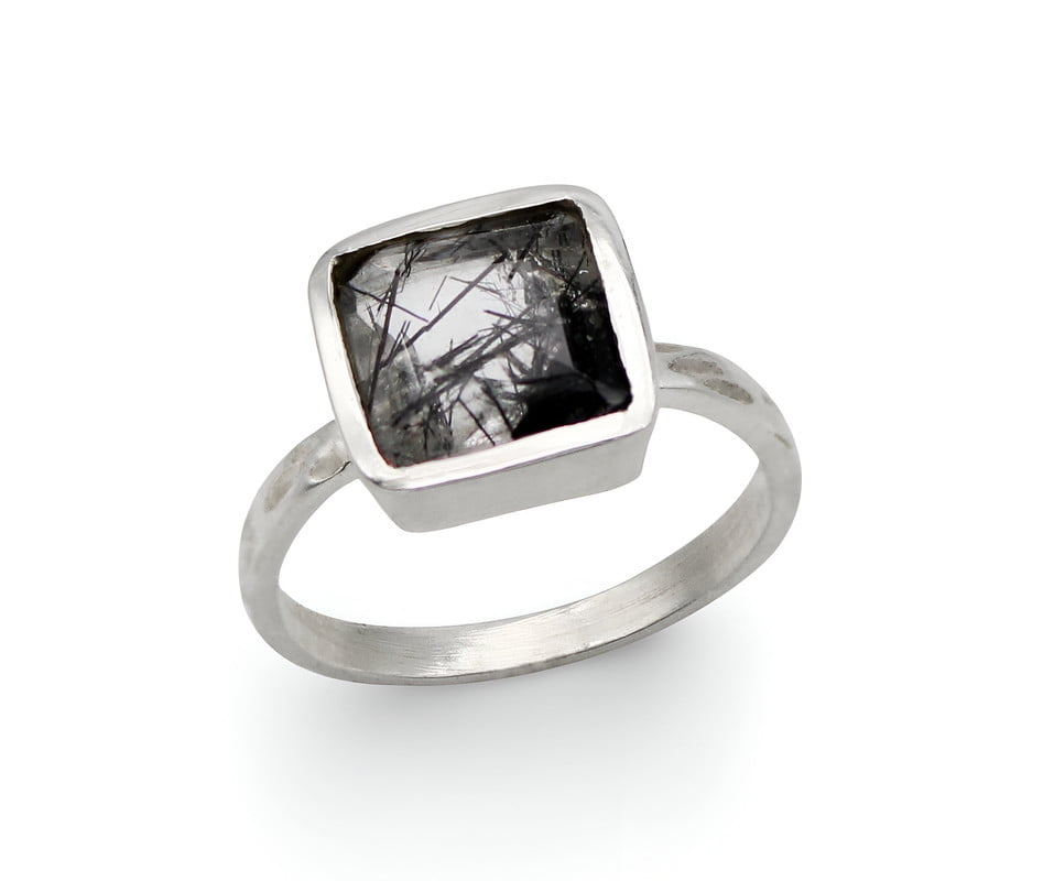 Black Rutile Ring-Vintage Sterling Silver Ring-Large Gemstone Ring ...