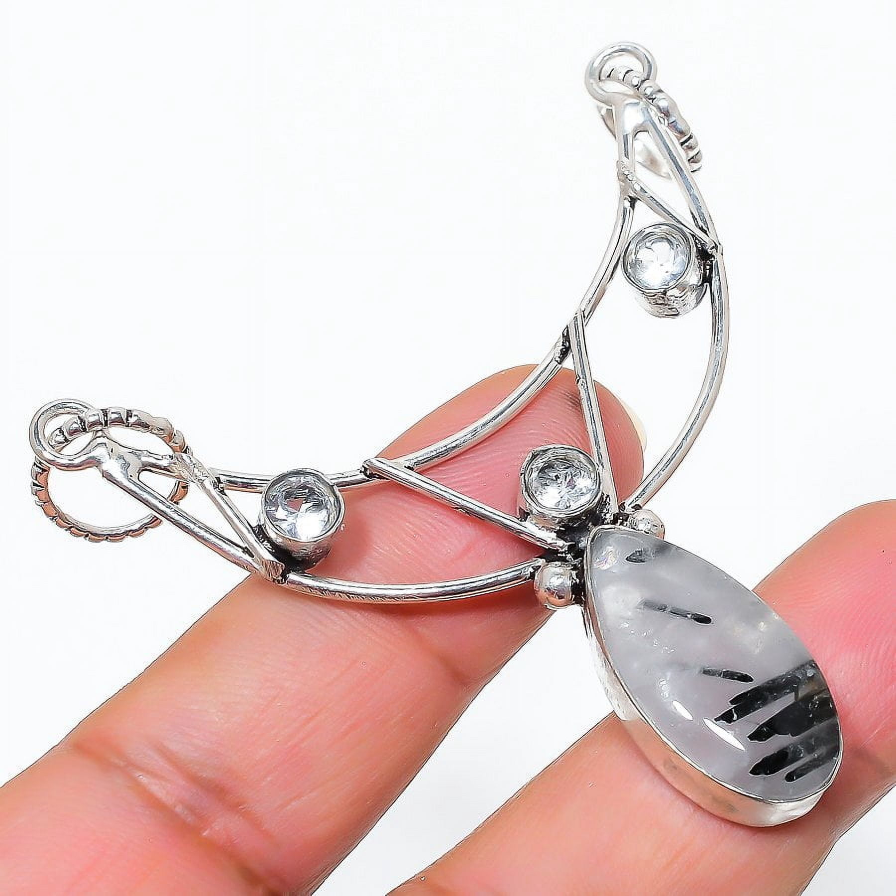 Black Rutile, White Topaz 925 Sterling Silver Jewelry Pendant 2.64 ...