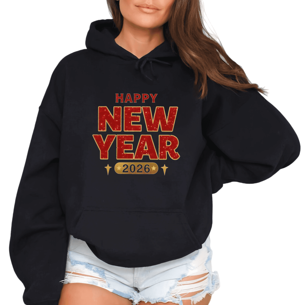Black S-2XL Graphic Sweatshirt Print Hoodie Happy New Year 2026 Gold ...