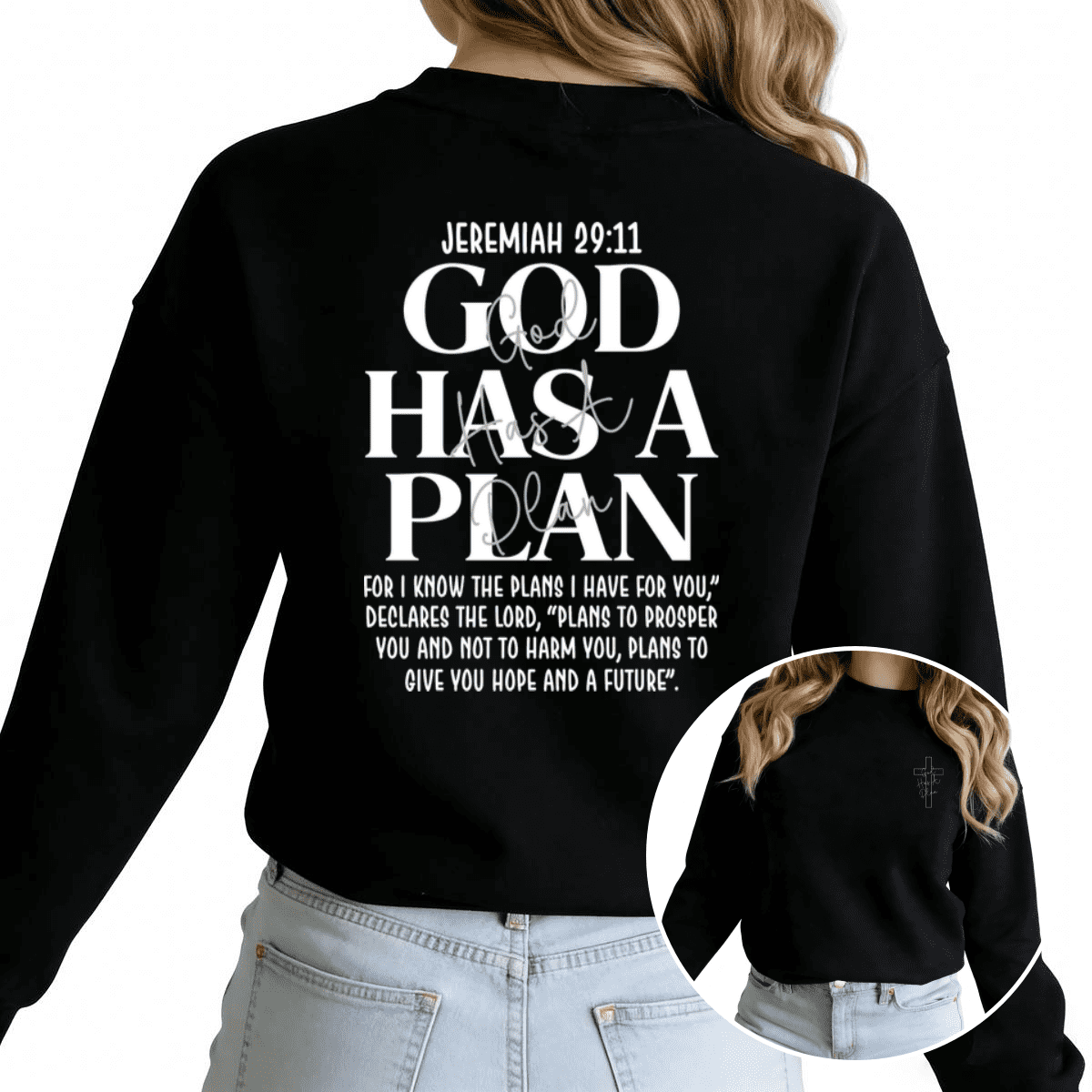 Black S 3XL Jeremiah 29 11 God Has A Plan Print Sweatshirt Graphic ...