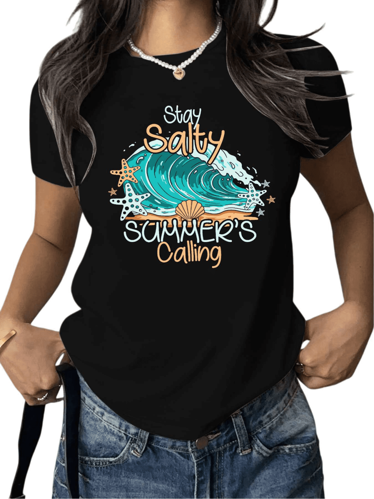 Black S-5XL Beach Stroll Ready Ocean Wave Stay Salty Summer Calling ...