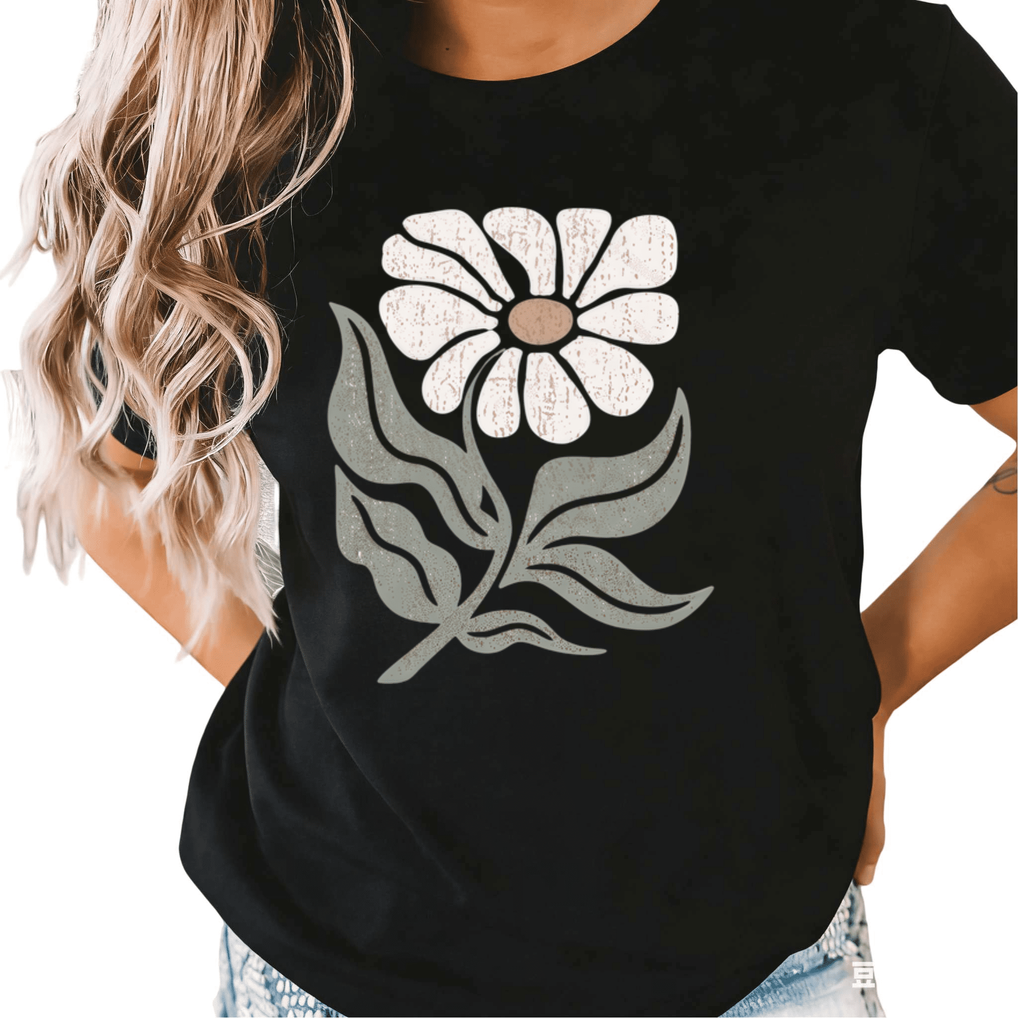 Black S-5XL Minimalist Daisy Flower Print Tshirt Graphic Tees Shirts ...