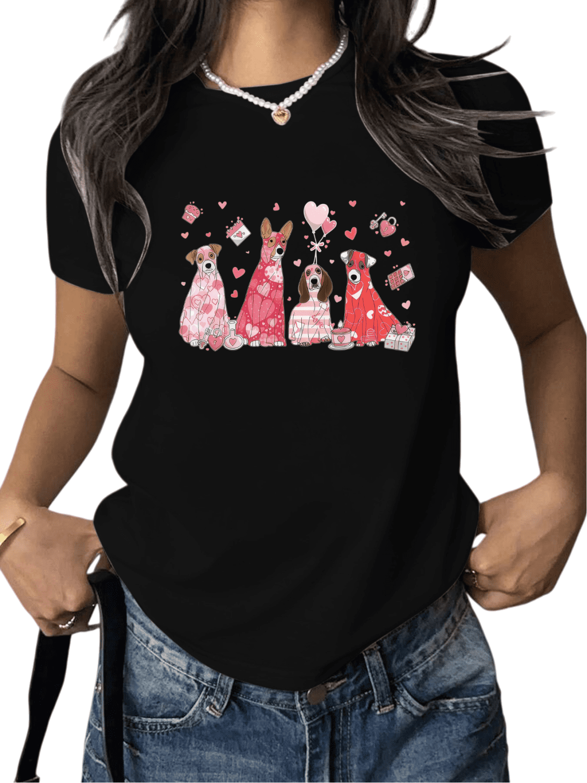 Black S-5XL Print Tshirt I LOVE DOGS 100 Heart Shaped Puppies Red ...