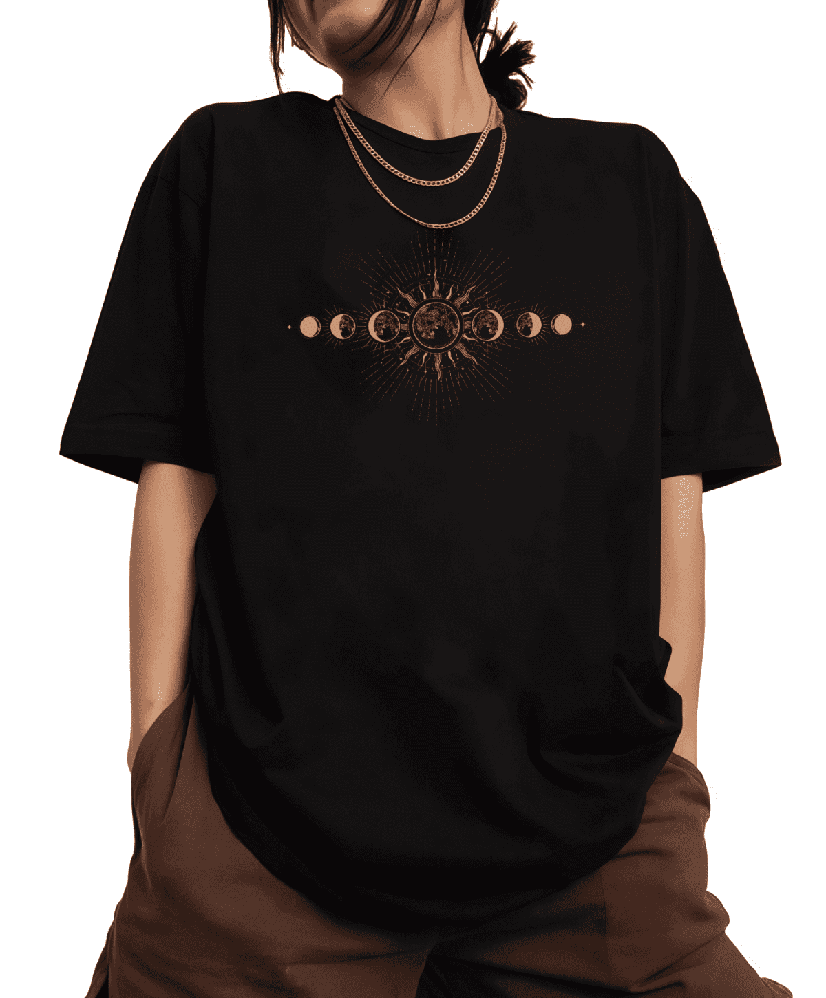 Black S-5XL Print Tshirt Lightweight Moon Phases Sun 100 Celestial ...