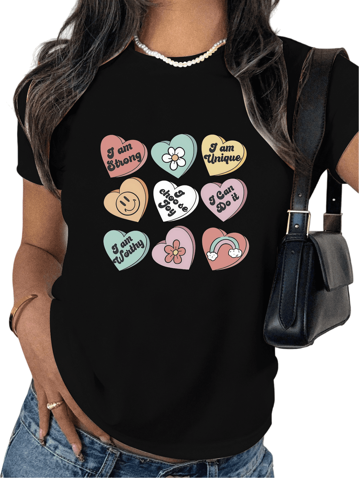 Black S-5XL Print Tshirt Valentine Themed Chic s Day SelfAffirmation ...