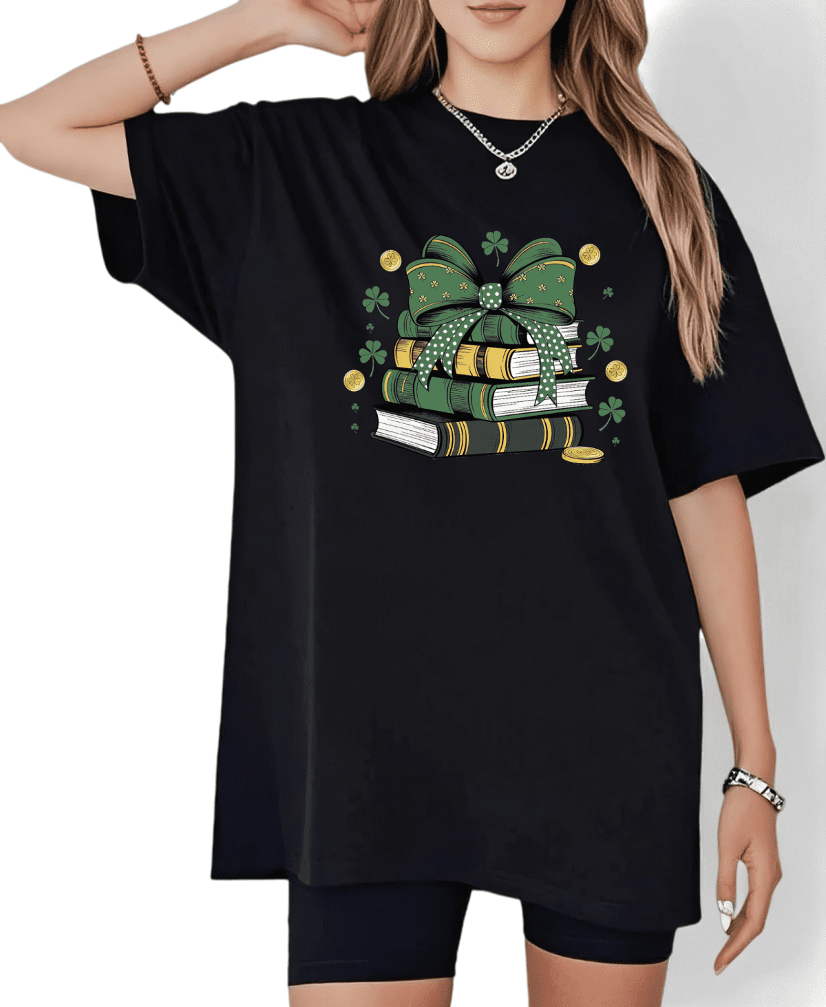 Black S-5XL Casual Literary Book Stack Print Tshirt Graphic Tees Shirts ...