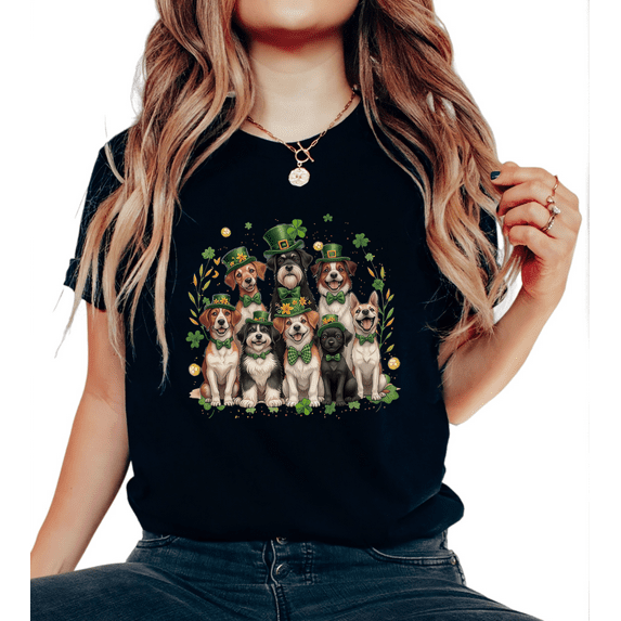 Black S-5XL Light Sweet Cute Pet Group Festive Dog Print Tshirt Graphic ...