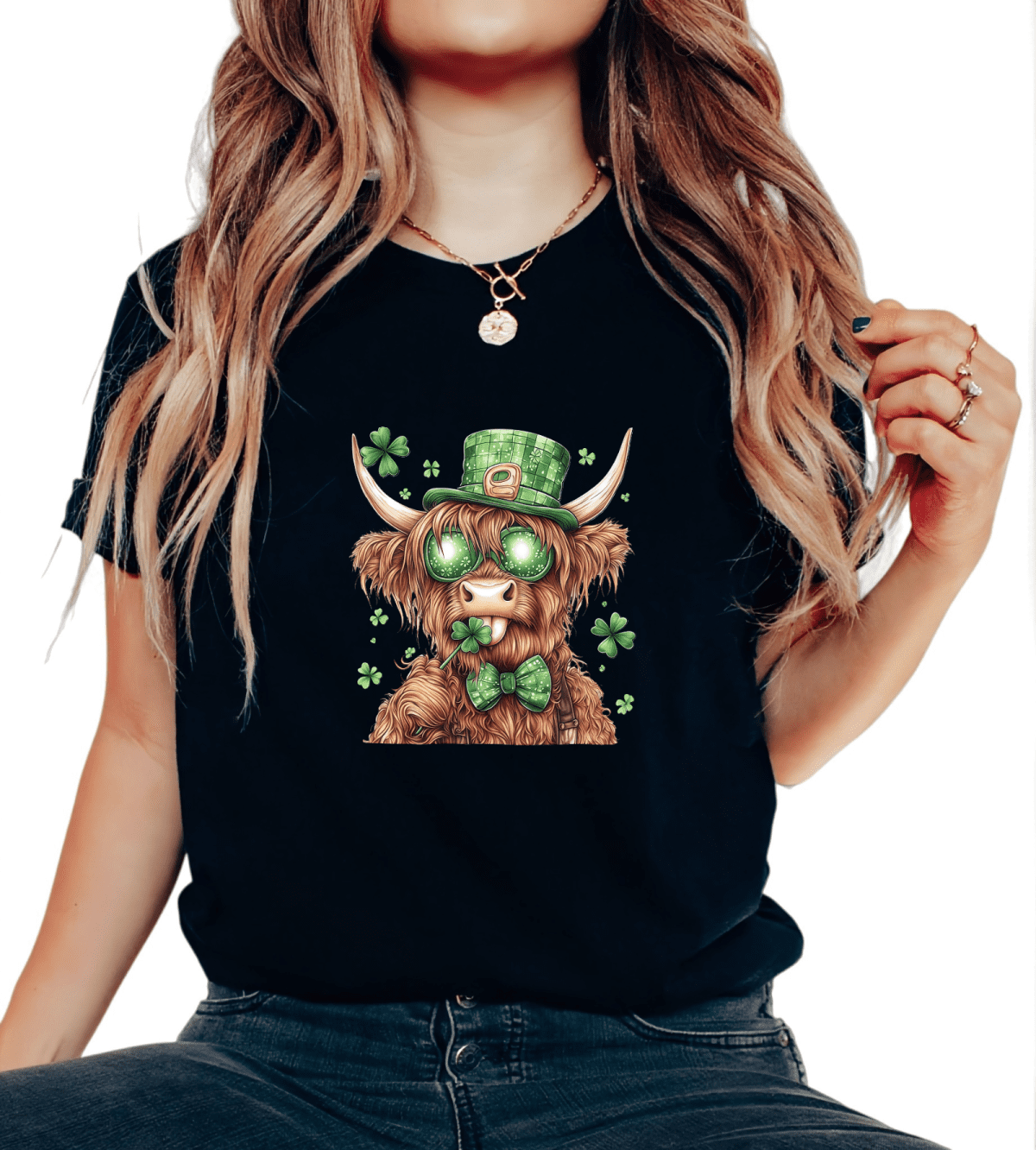 Black S-5XL Retro Fun Festive St. Patrick's Highland Cow Print Tshirt ...