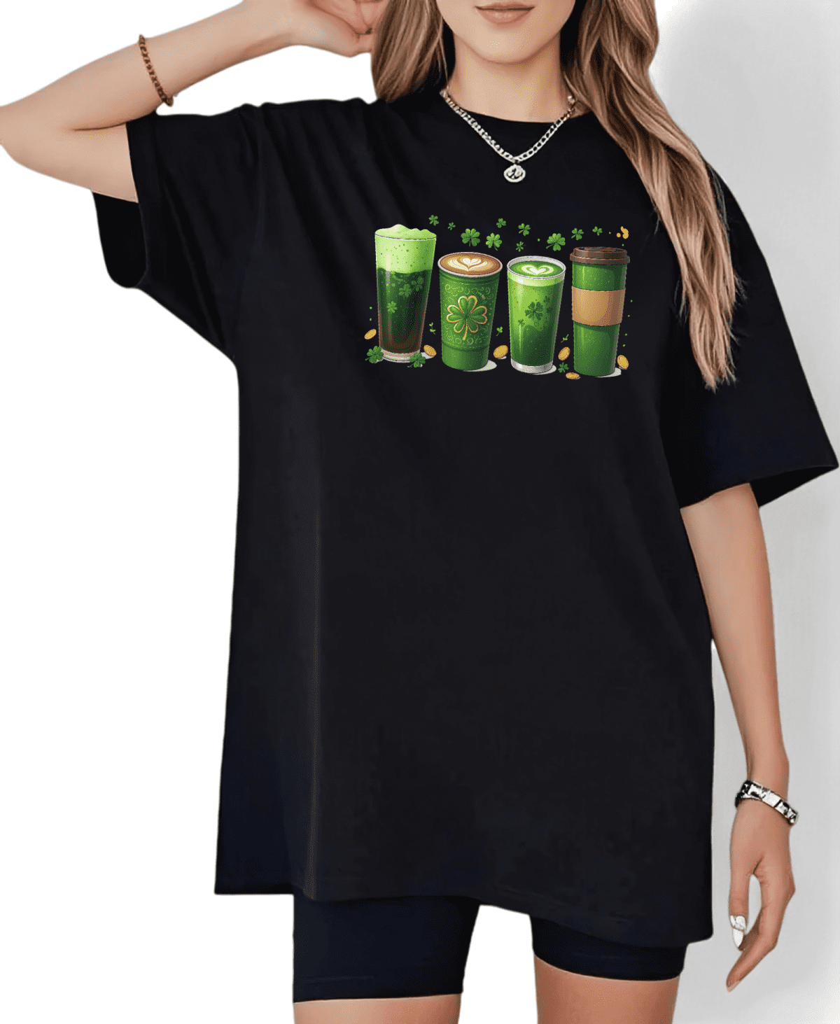 Black S-5XL Sweet-Cool Clover Beverage Combination Print Tshirt Graphic ...