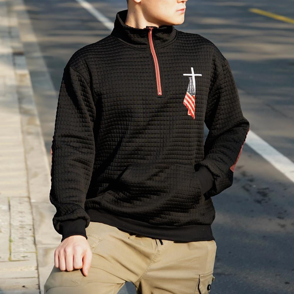 Black S2023 Amazon Men's Casual Fashion Zipper Neck Waffle Print ...