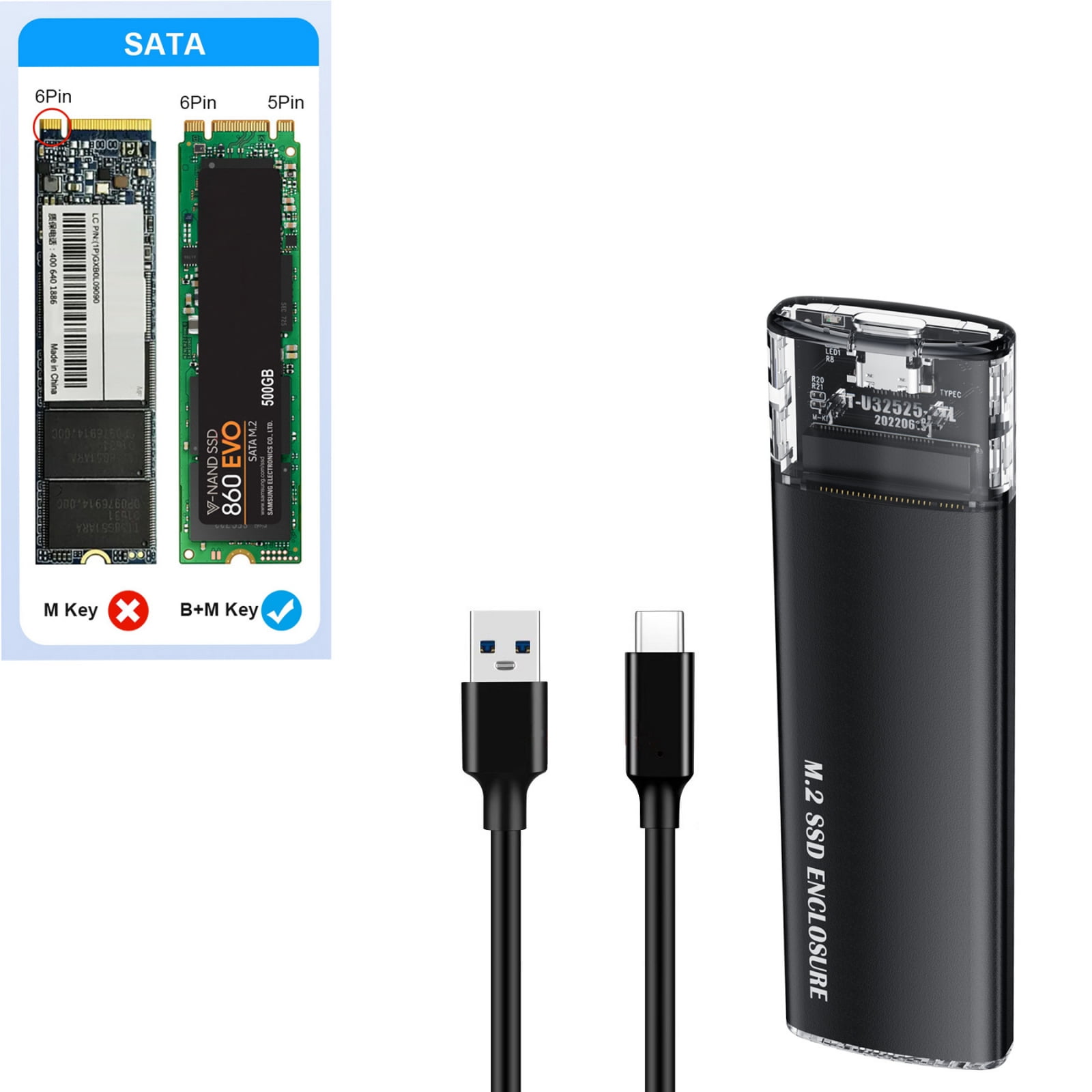 ENTSASMO Black SATA SSD Enclosure, 5Gbps USB 3.1 Support, Tool Free ...