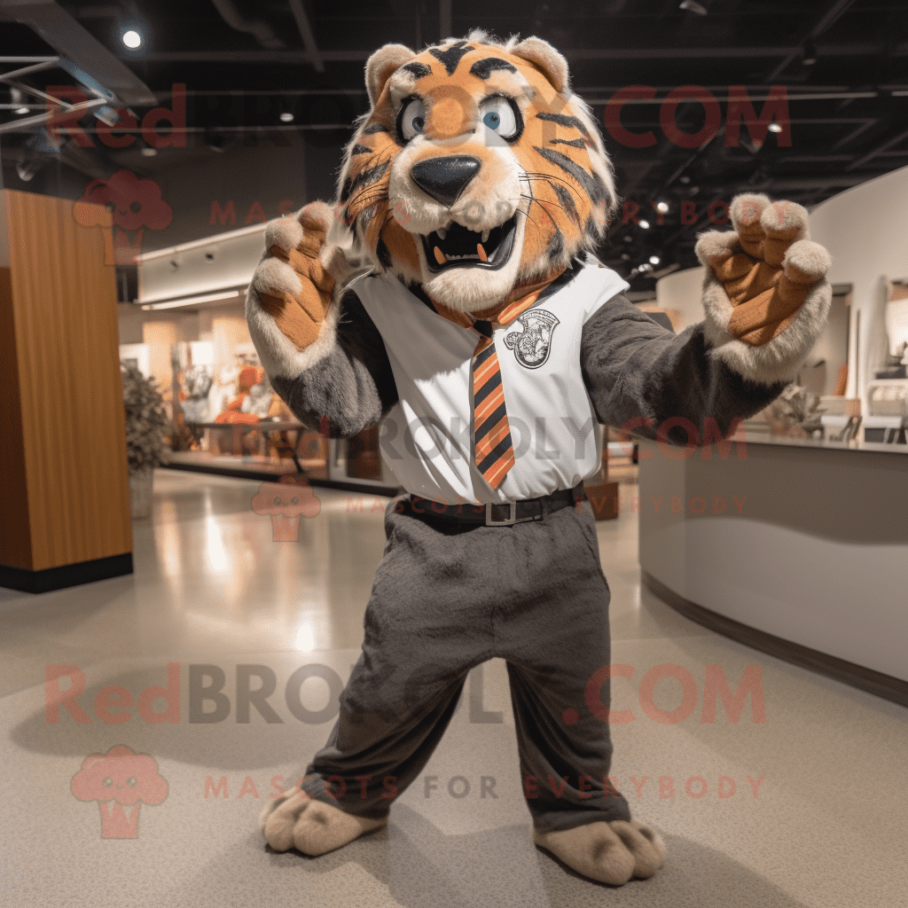 Black Saber-Toothed Tiger REDBROKOLY mascot costume character dressed ...