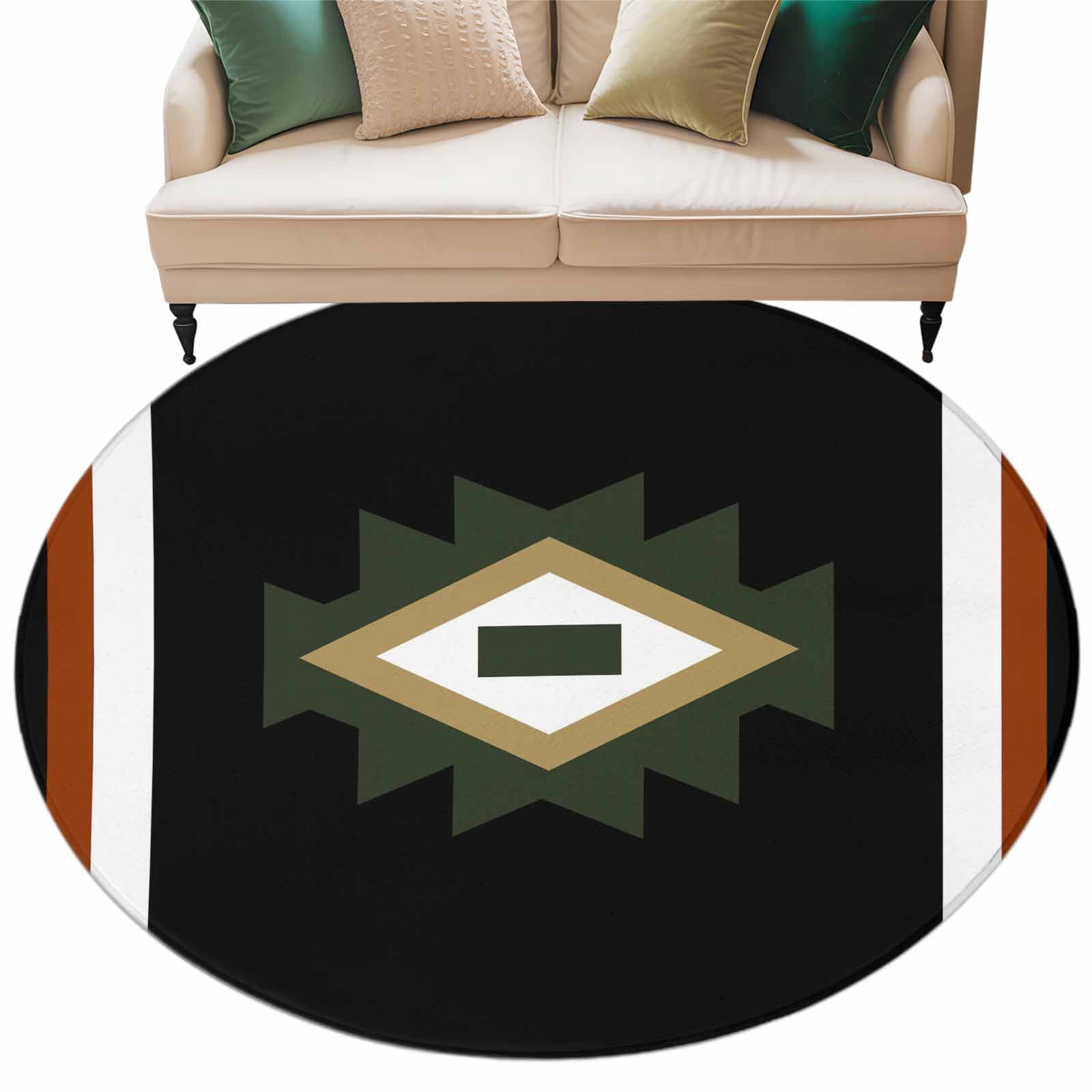 Black Sage Boho Round Rug 6ft Washable Circle Kitchen Rugs Non Slip ...