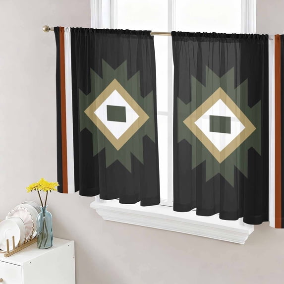 Black Sage Boho Sheer Curtains for Living Room Bedroom Farmhouse Ethnic ...