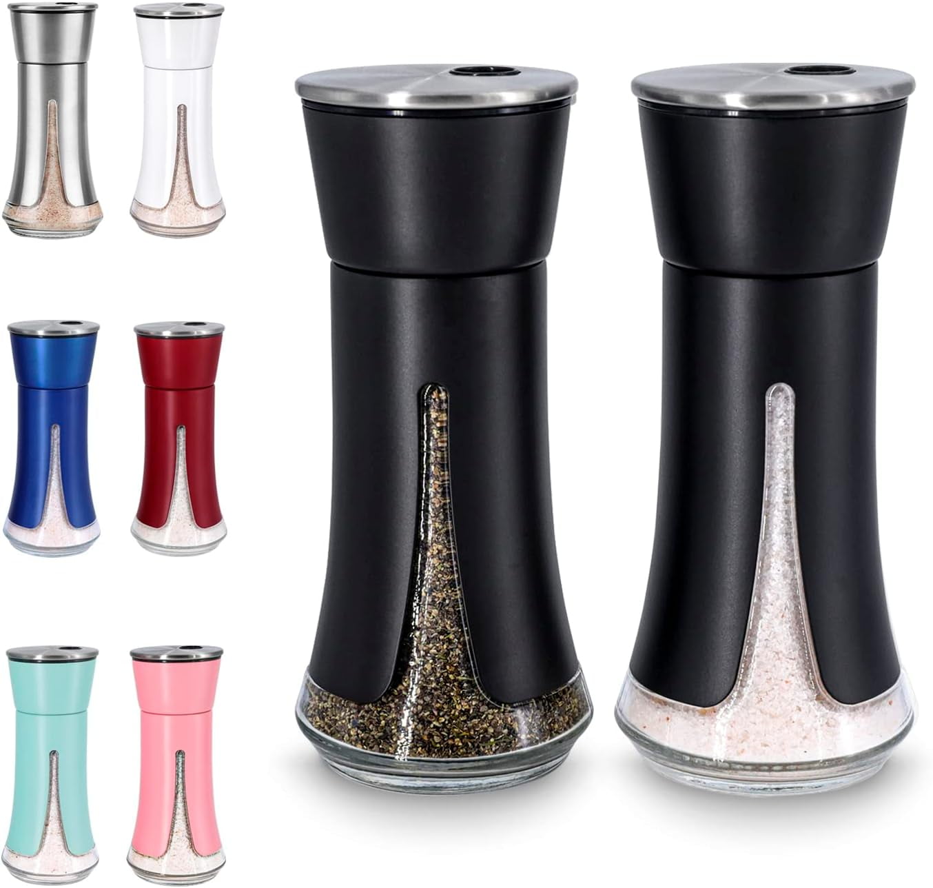 Black Salt and Pepper Shakers by, Salt Shaker with Adjustable Pour ...
