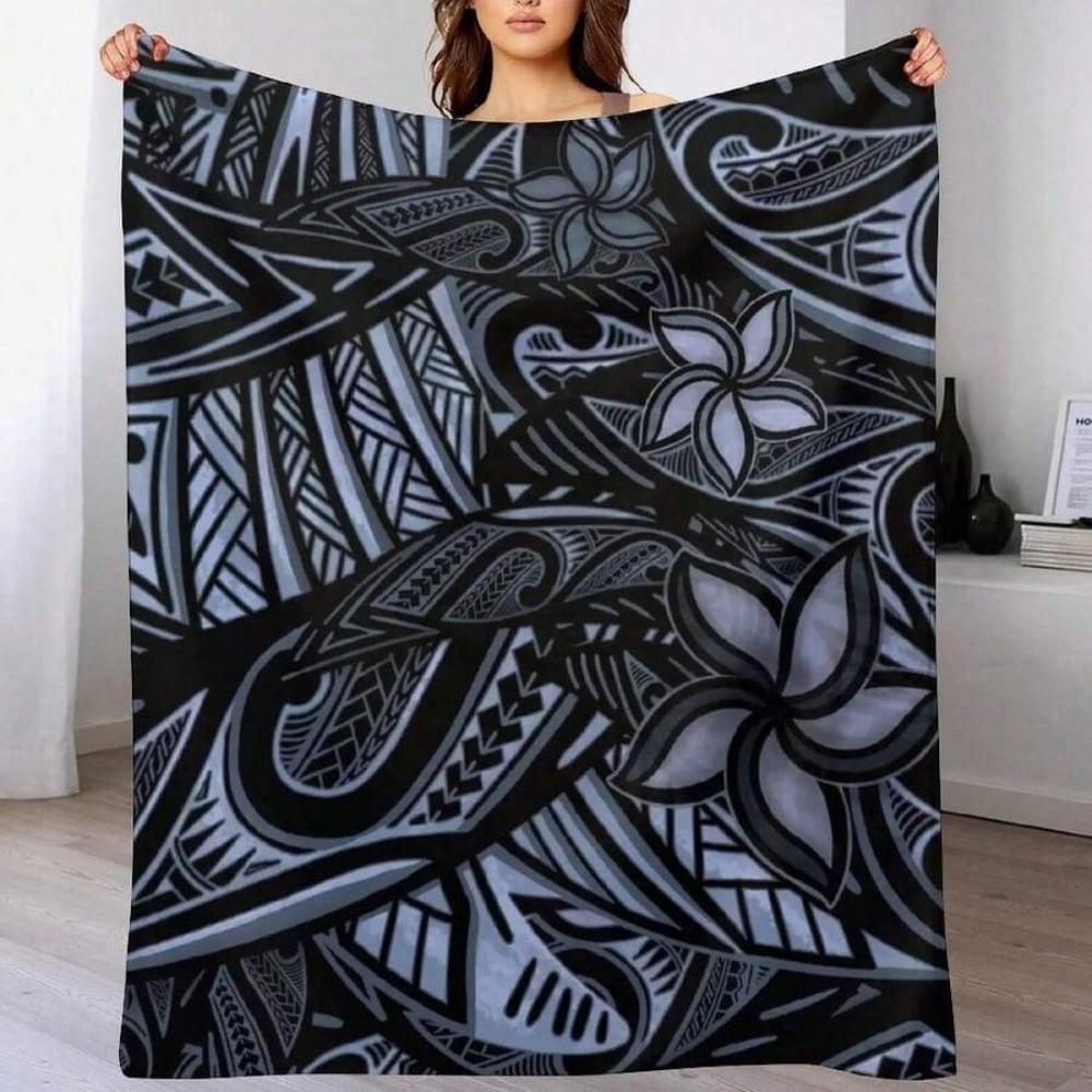 Black Samoan Polynesian Hawaiian Pattern Throw Blanket For Sofa Bed ...