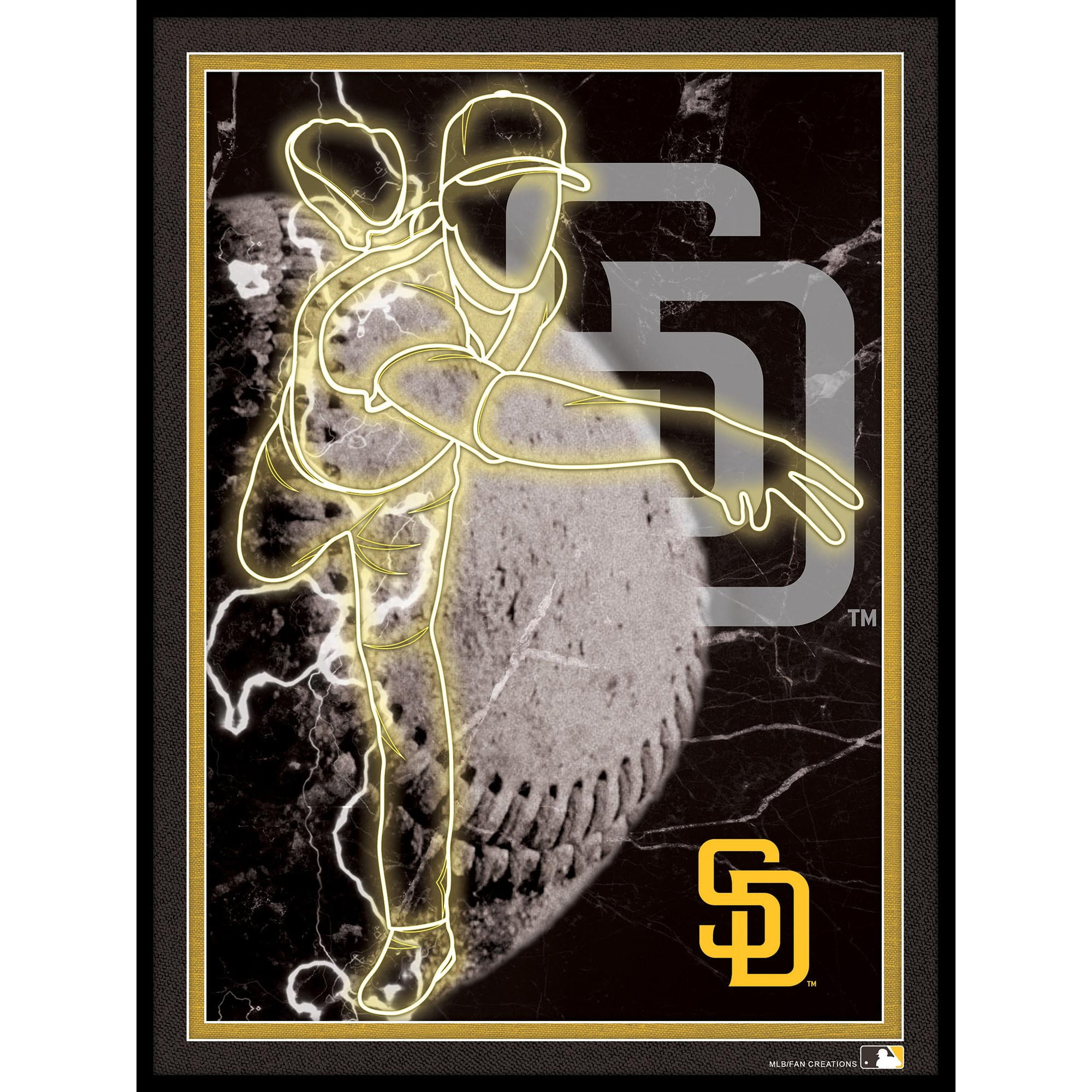 Black San Diego Padres 12'' x 16'' Framed Neon Player Print - Walmart.com