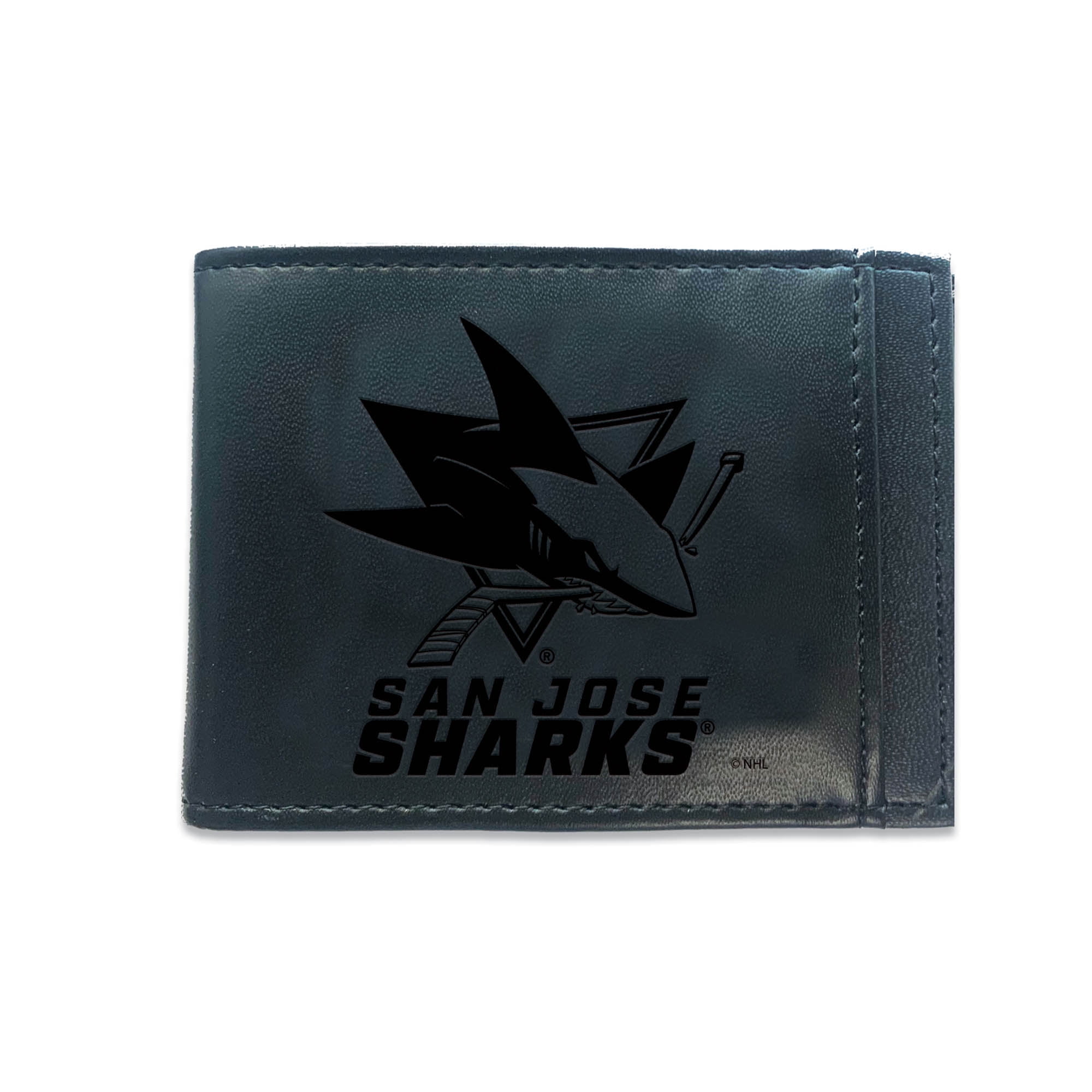 Black San Jose Sharks Hybrid Leather Front Pocket Bi-Fold Wallet with ...