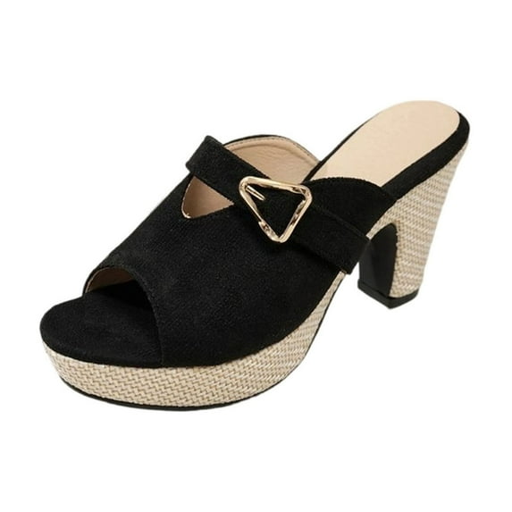 Black Sandals For Women Casual Comfortable Heel High-Heeled Open Toe ...