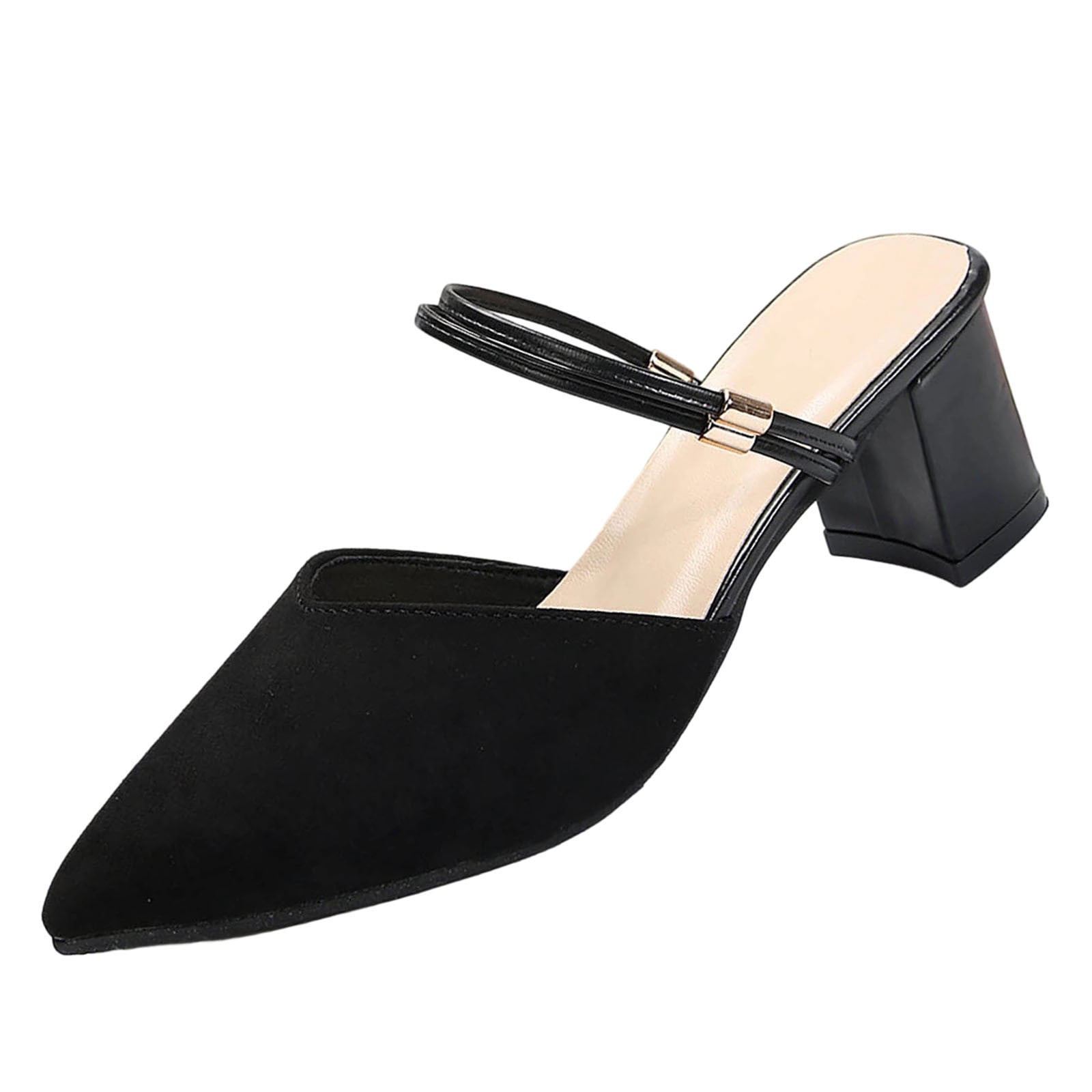 Black Sandals Slippers Comfortable Open Toe Mid Heel Block Heel Casual ...