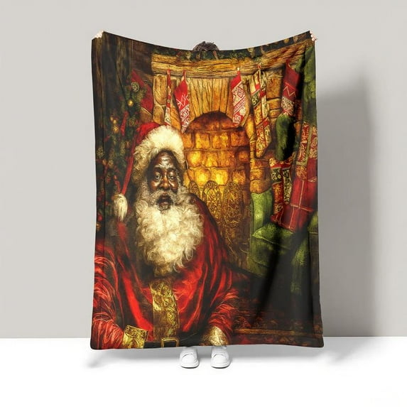 Black Santa Claus Blanket, African American Blanket, Winter Christmas ...