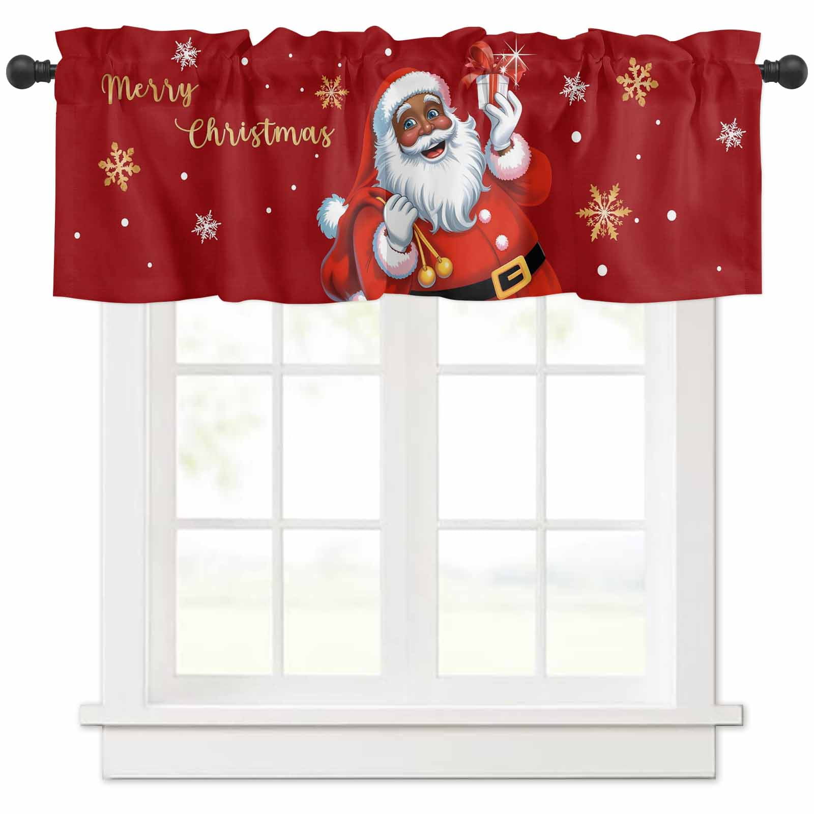 Black Santa Claus Merry Christmas Valances for Windows, Xmas Snowflake ...