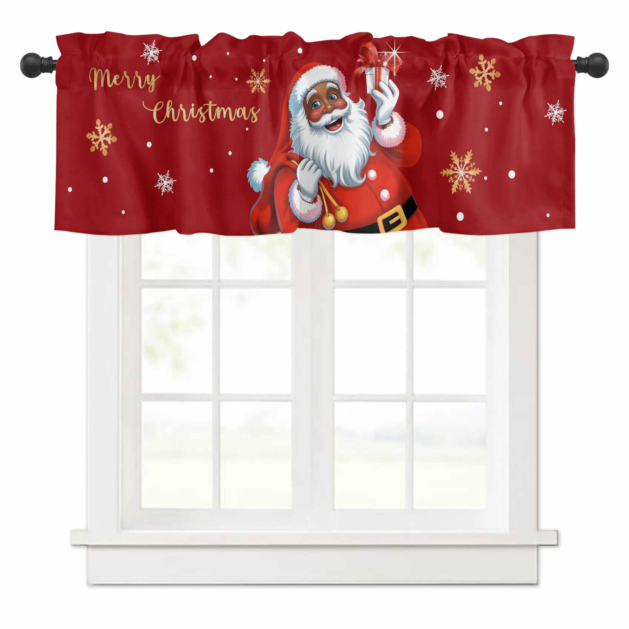 Black Santa Claus Merry Christmas Valances for Windows Xmas Snowflake ...