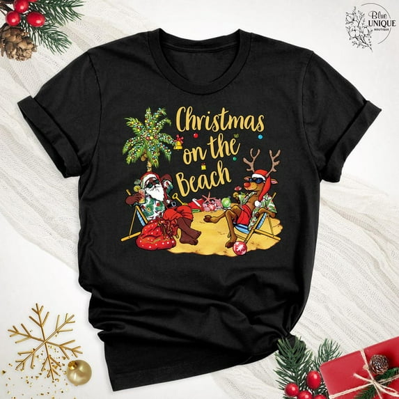 Black Santa Claus Winter Holiday Beach Shirt, African American Santa ...