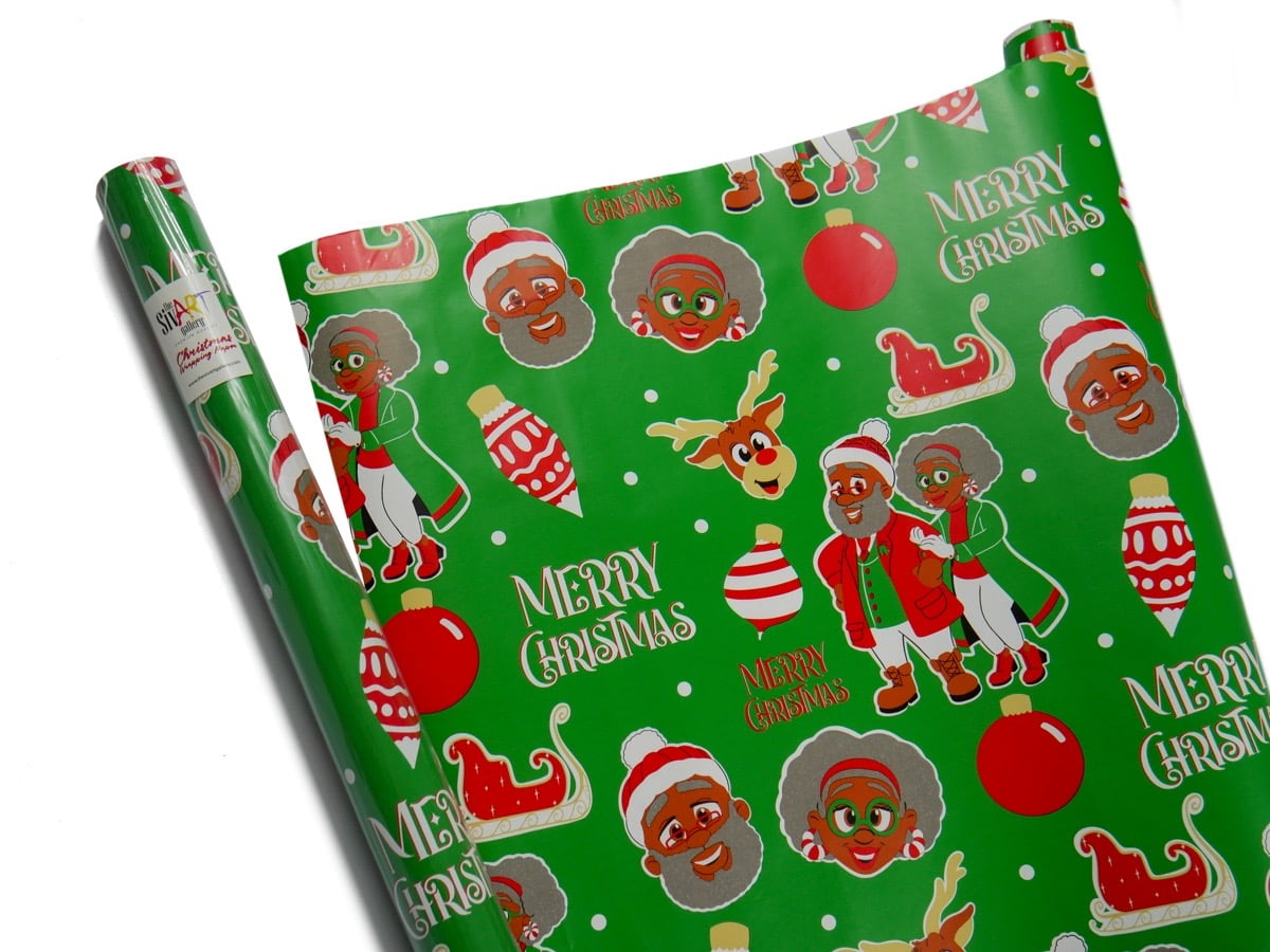 Black Santa & Mrs. Claus Christmas Gift Wrapping Paper - Walmart.com