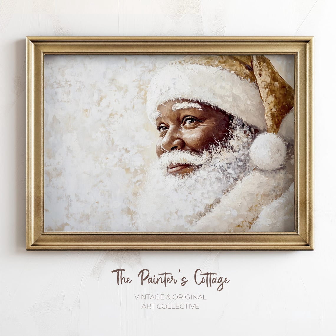 Black Santa Print, Retro Santa, African American Winter Wall Art, Beige ...