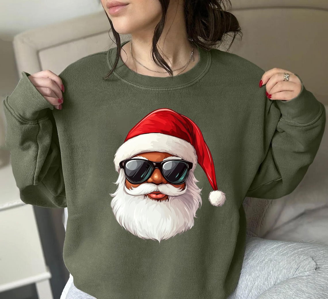 Black Santa Sweatshirt, Cute African American Santa Claus Winter ...