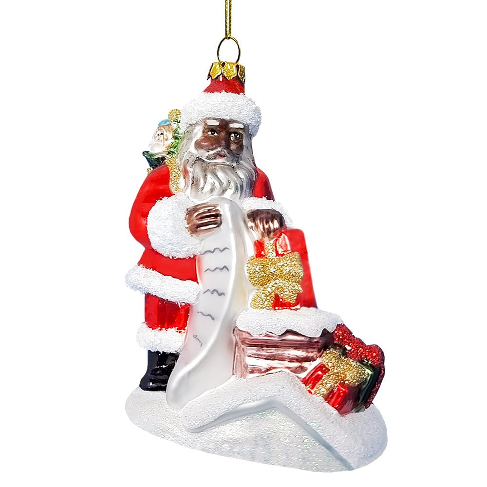 Black Santa and His List Glass Christmas Ornament, African American ...