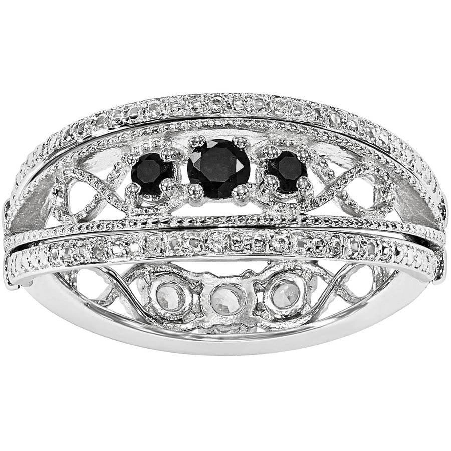 Black Sapphire and Created White Sapphire Sterling Silver Flip Ring ...
