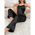 Black Satin Camisole And Flare-Leg Pants Pajama Set With White Piping ...