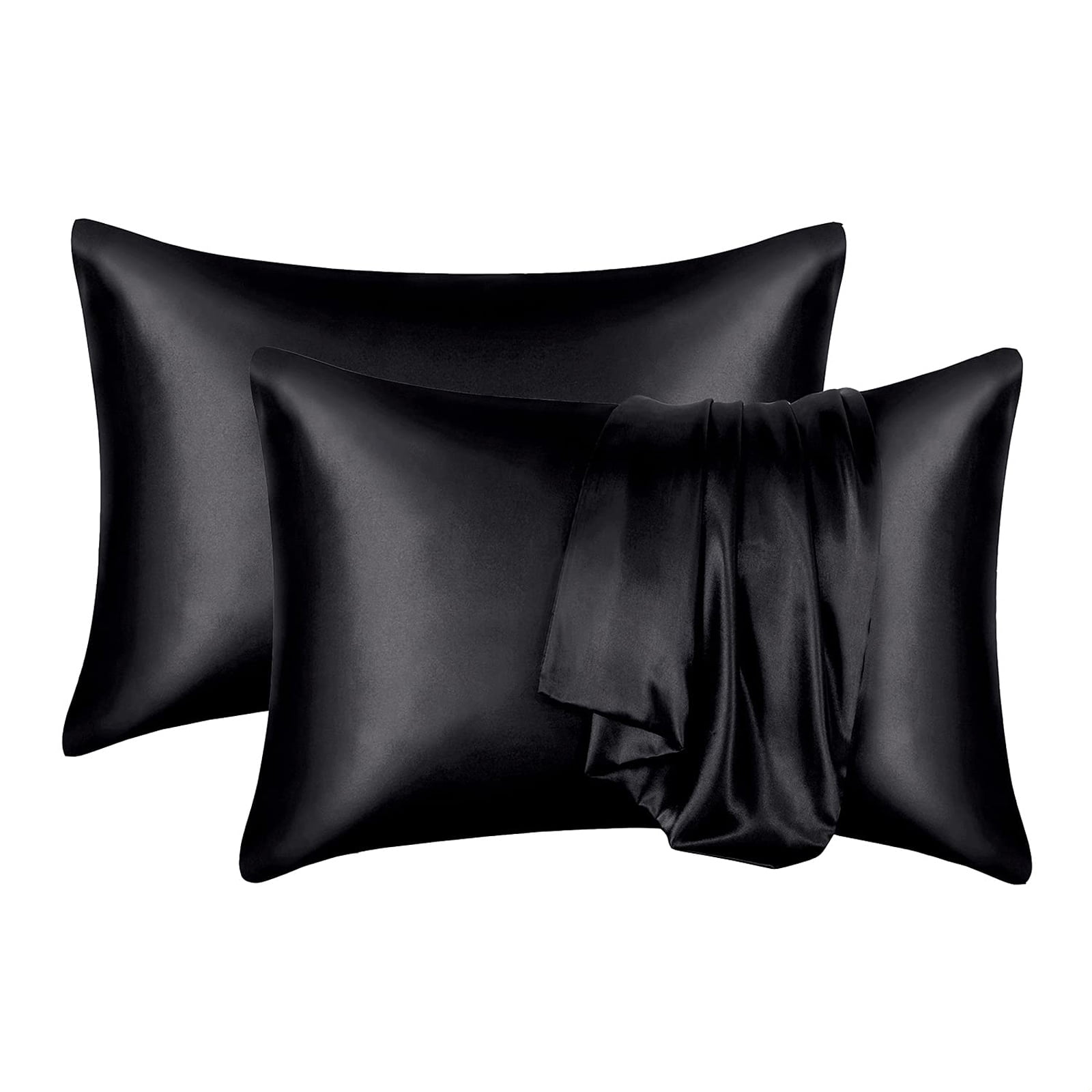 Black Satin Pillowcase Silk Pillow Cases Set of 2 Satun Gray Pillow ...