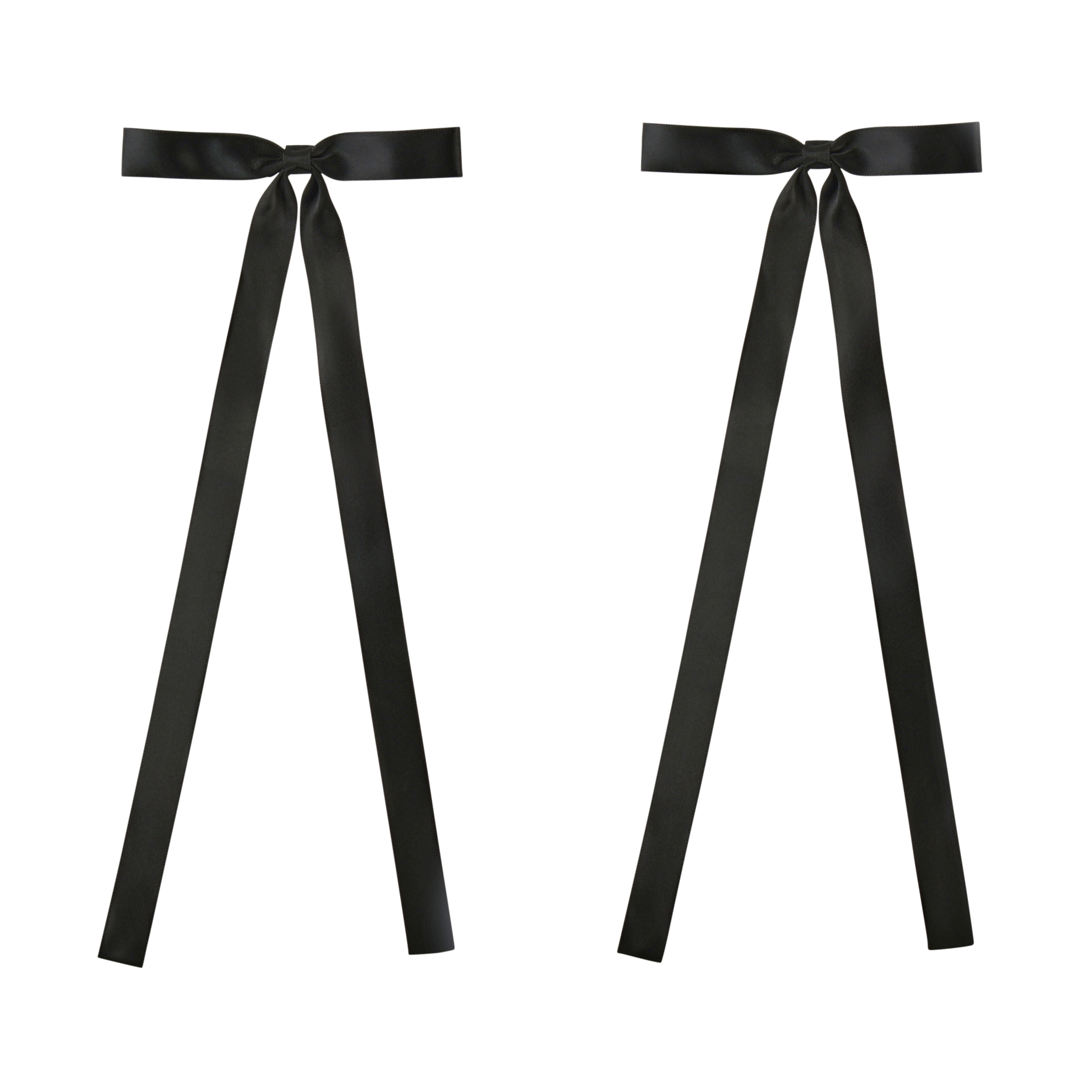 Black Satin Ribbon Hair Bows with Tails, Set of 2 - Walmart.com