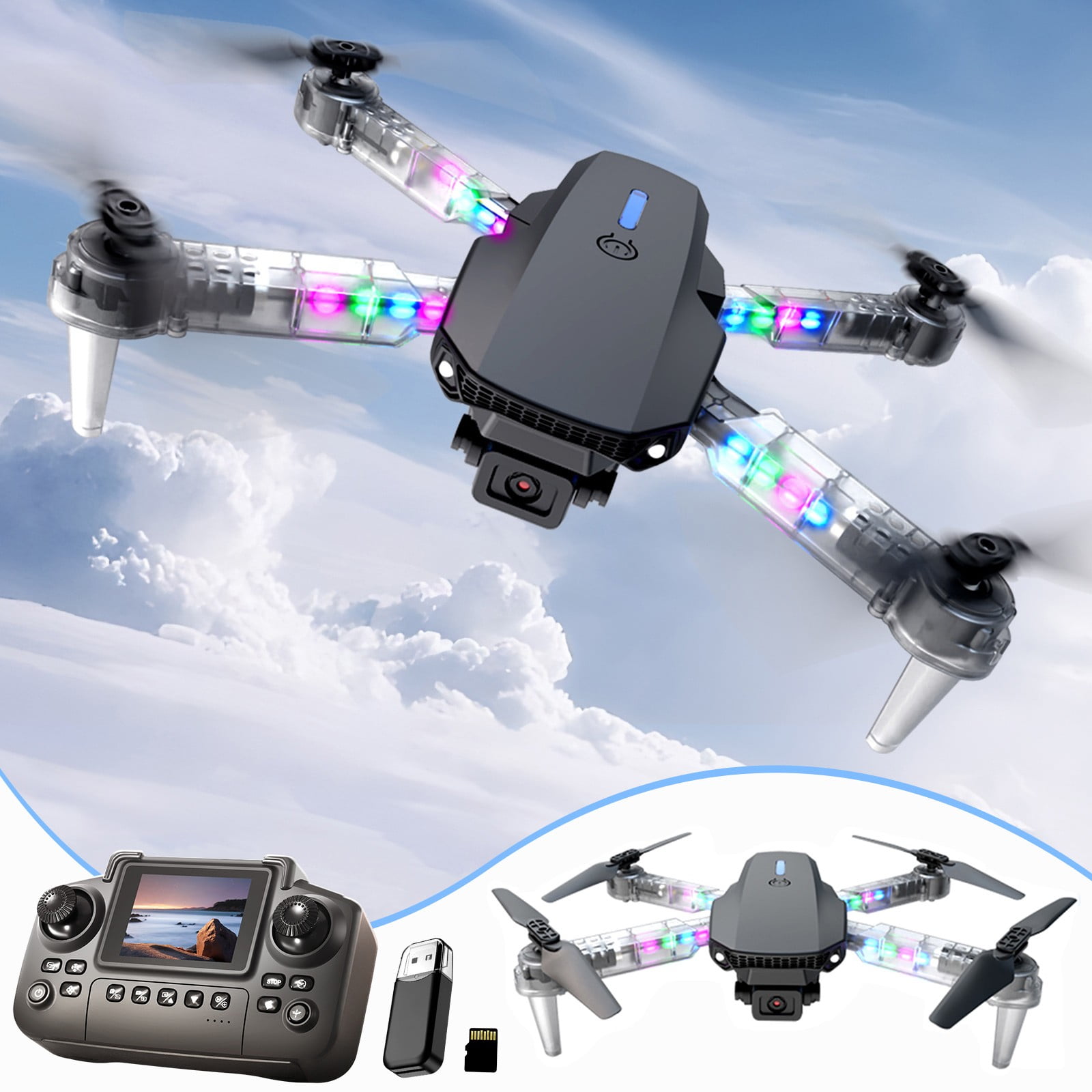 Black Screen Display Drone With Camera And Cool Led Light With Memory ...